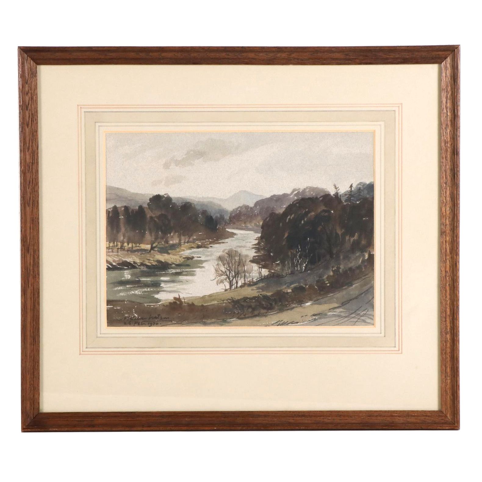 James Fletcher-Watson Watercolor Painting "The Wye New Abernant," 1970 ...
