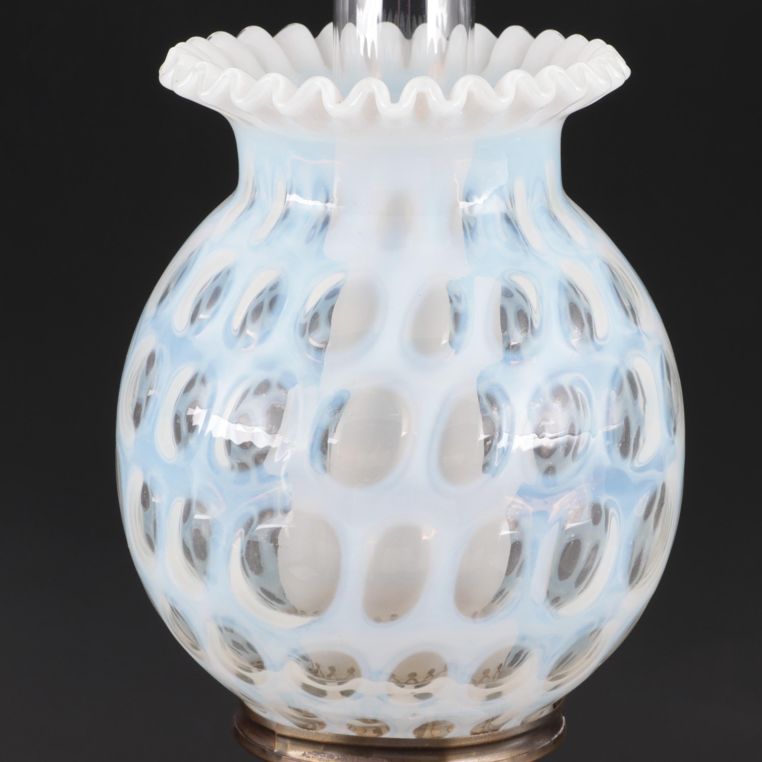 Opalescent Coin Dot Glass and Brass Table Lamp, Mid/Late 20th Century ...