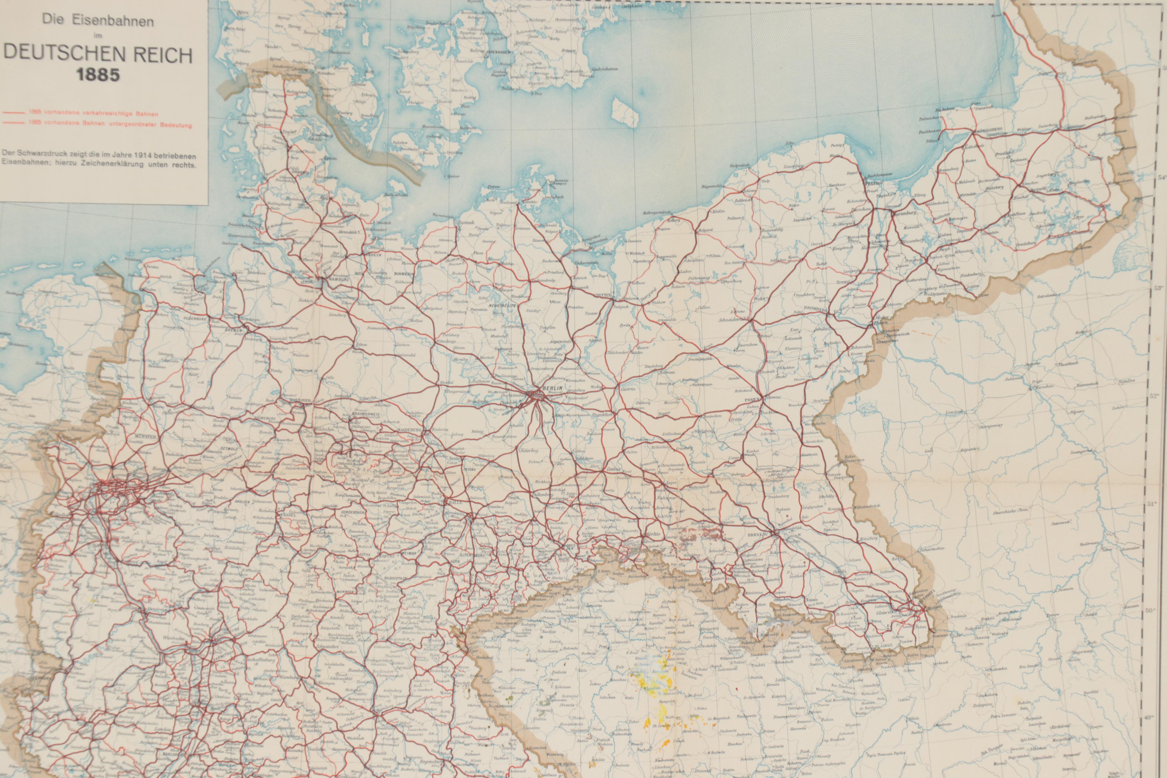 Lithograph Railroad Map "Die Eisenbahnen im Deutschen Reich," 1885 | EBTH