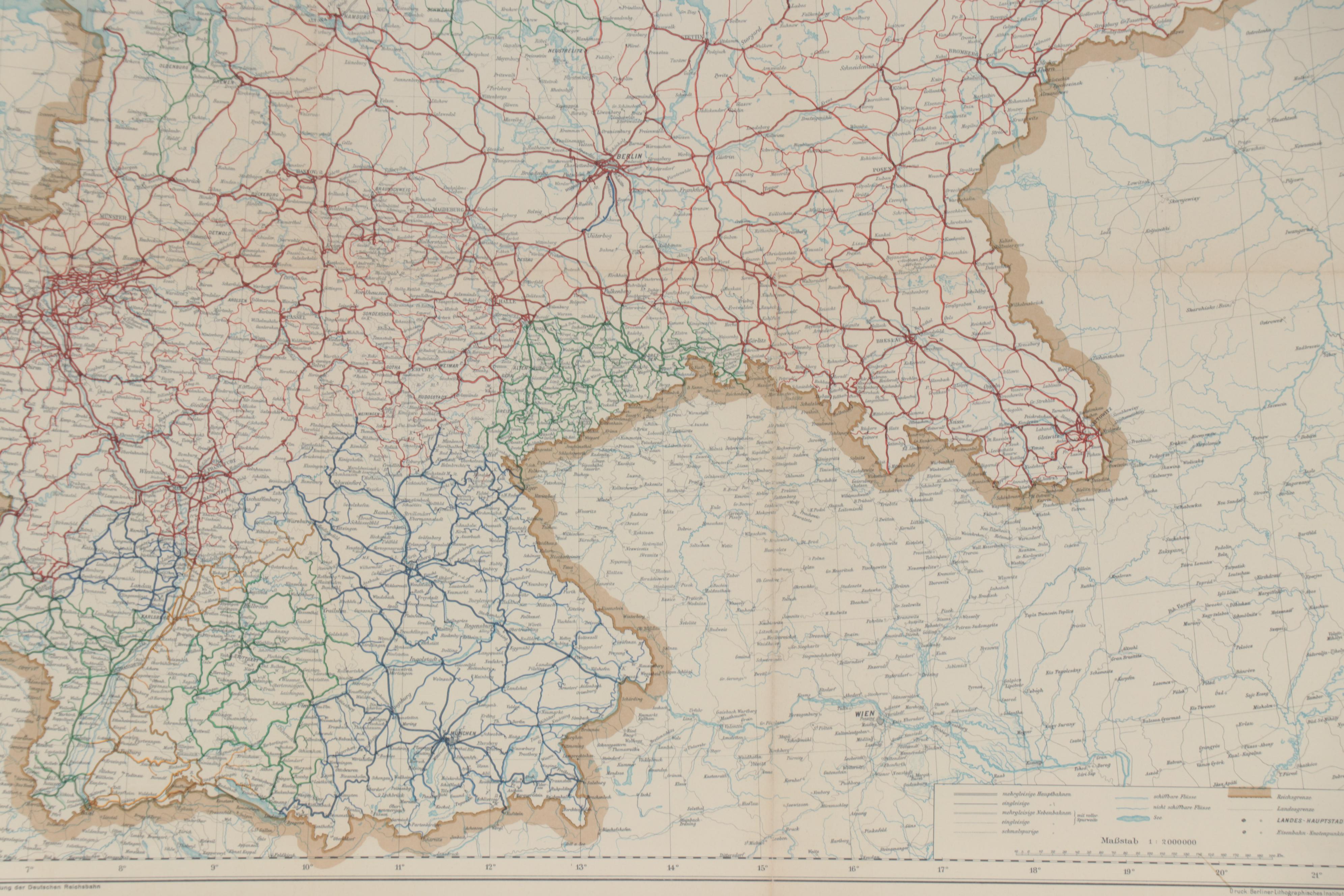 Lithographic Railroad Map "Die Eisenbahnen im Deutschen Reich," 1914 | EBTH