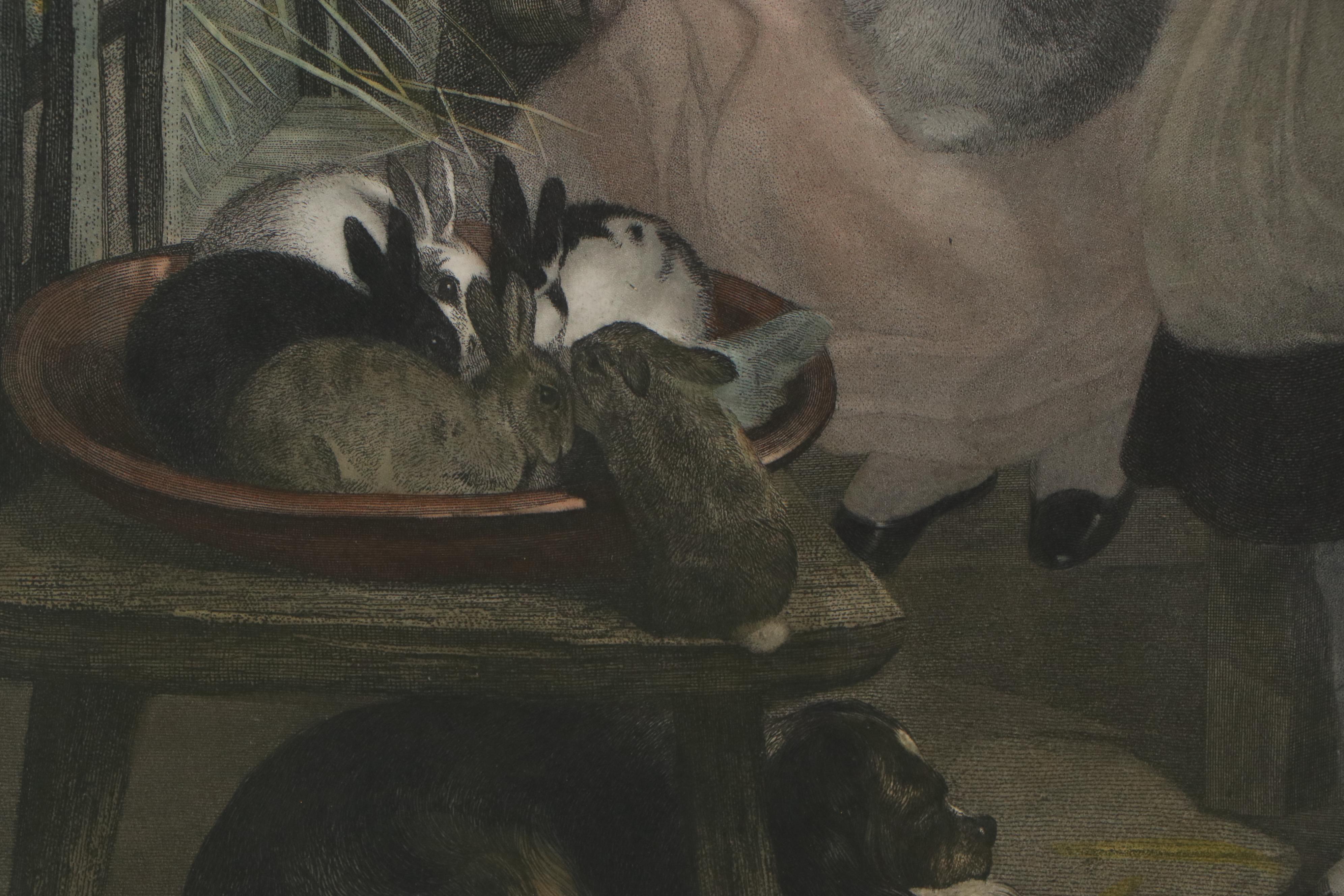 Alfred Lucas Intaglio Print after Edwin Landseer "Children and Rabbits ...