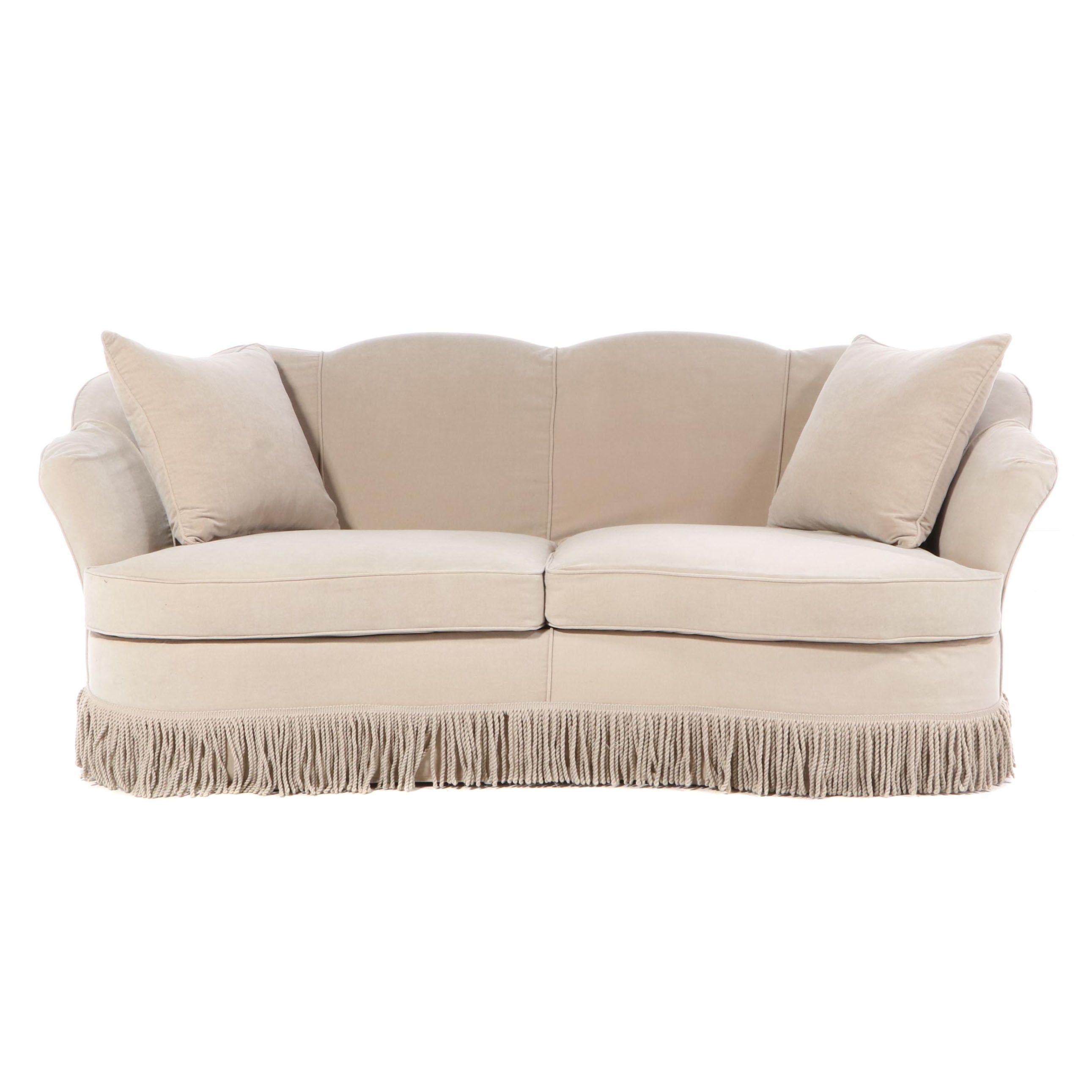 Contemporary Bullion Fringe Upholstered Two-Seat Clamshell Sofa | EBTH