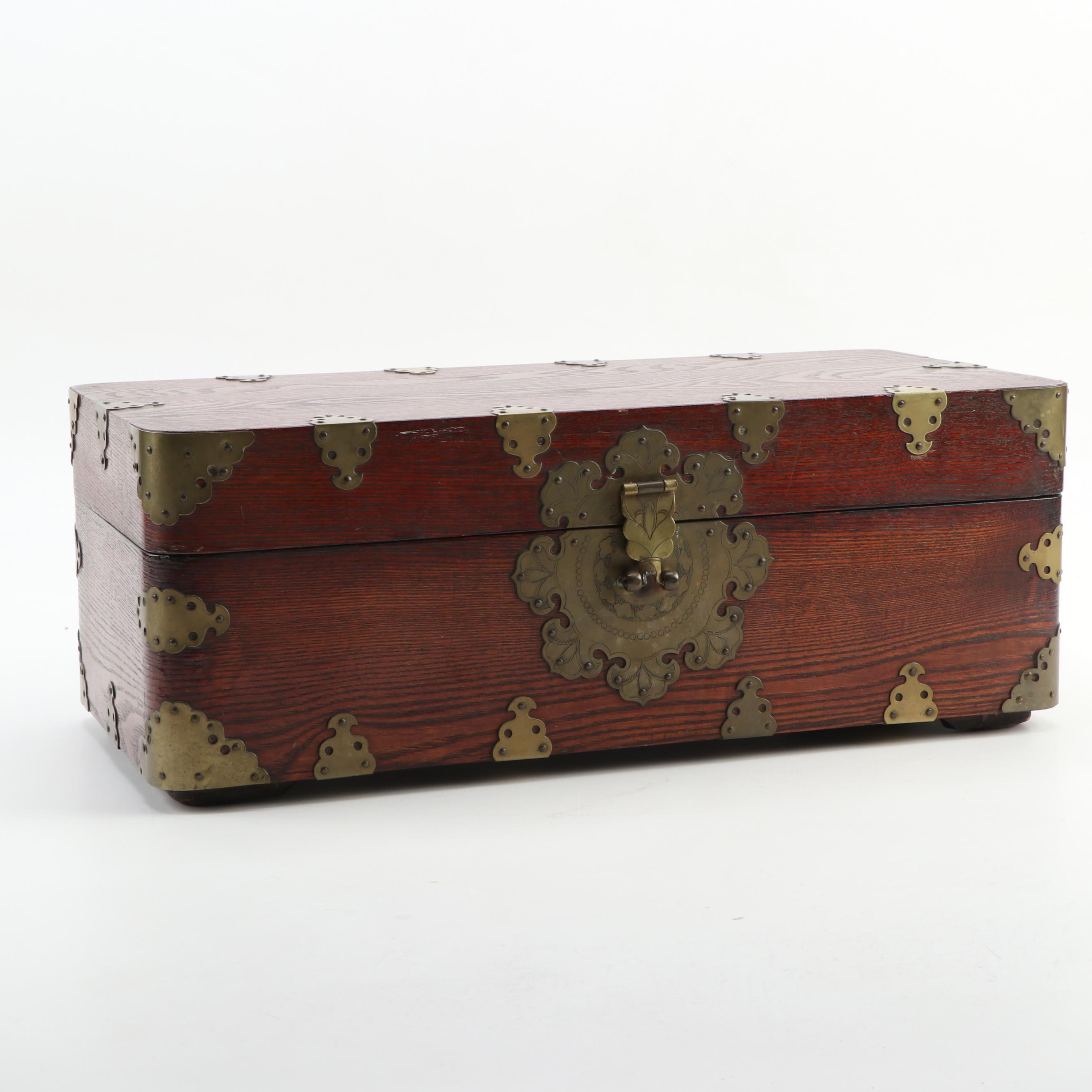 Chinese Wooden Box with Brass Fittings | EBTH
