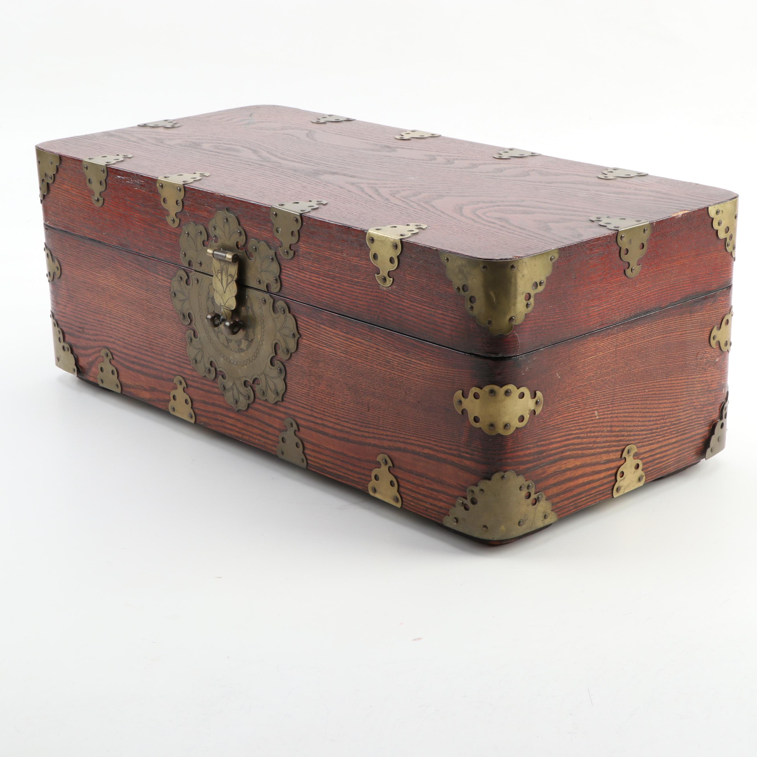 Chinese Wooden Box with Brass Fittings | EBTH