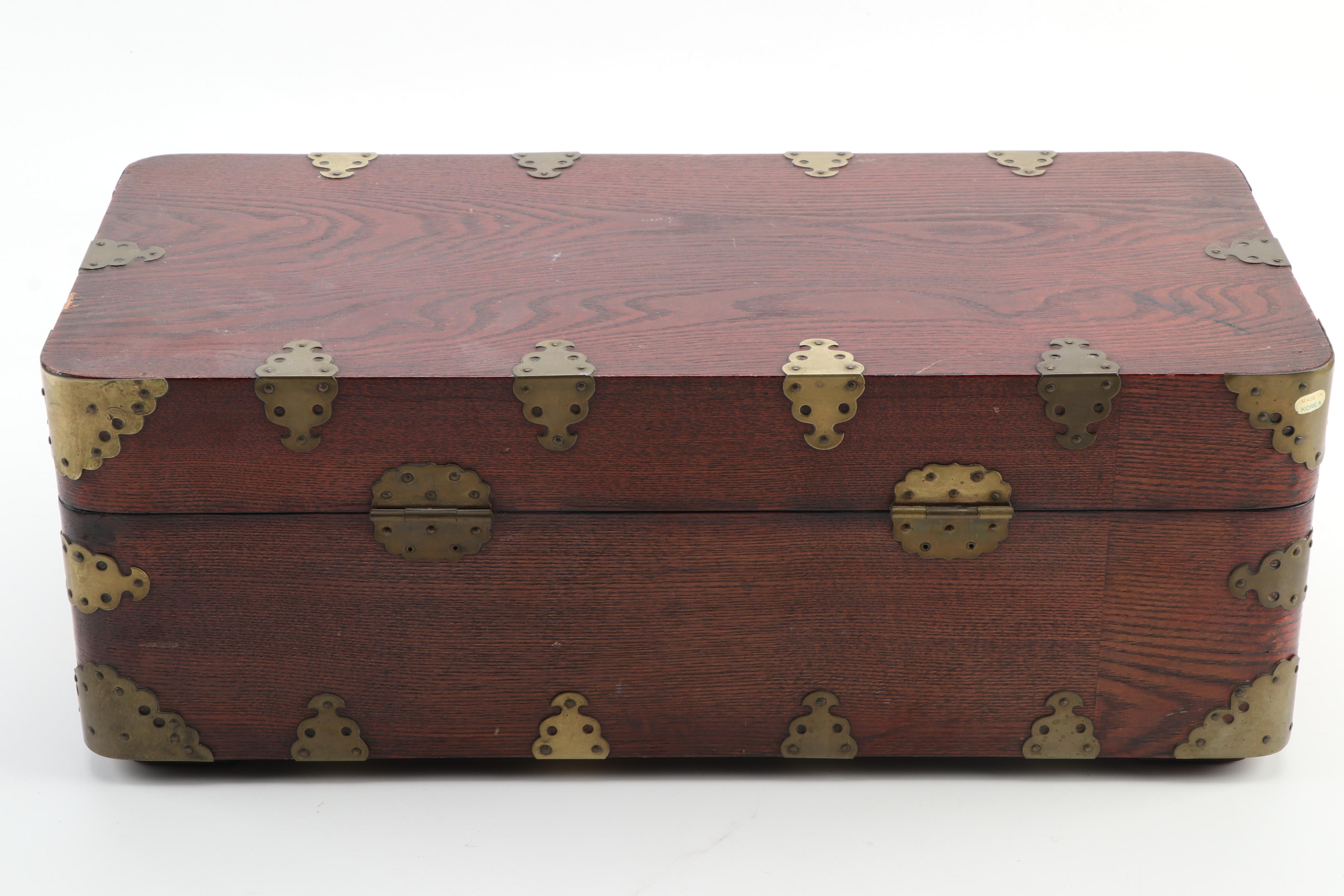 Chinese Wooden Box with Brass Fittings | EBTH