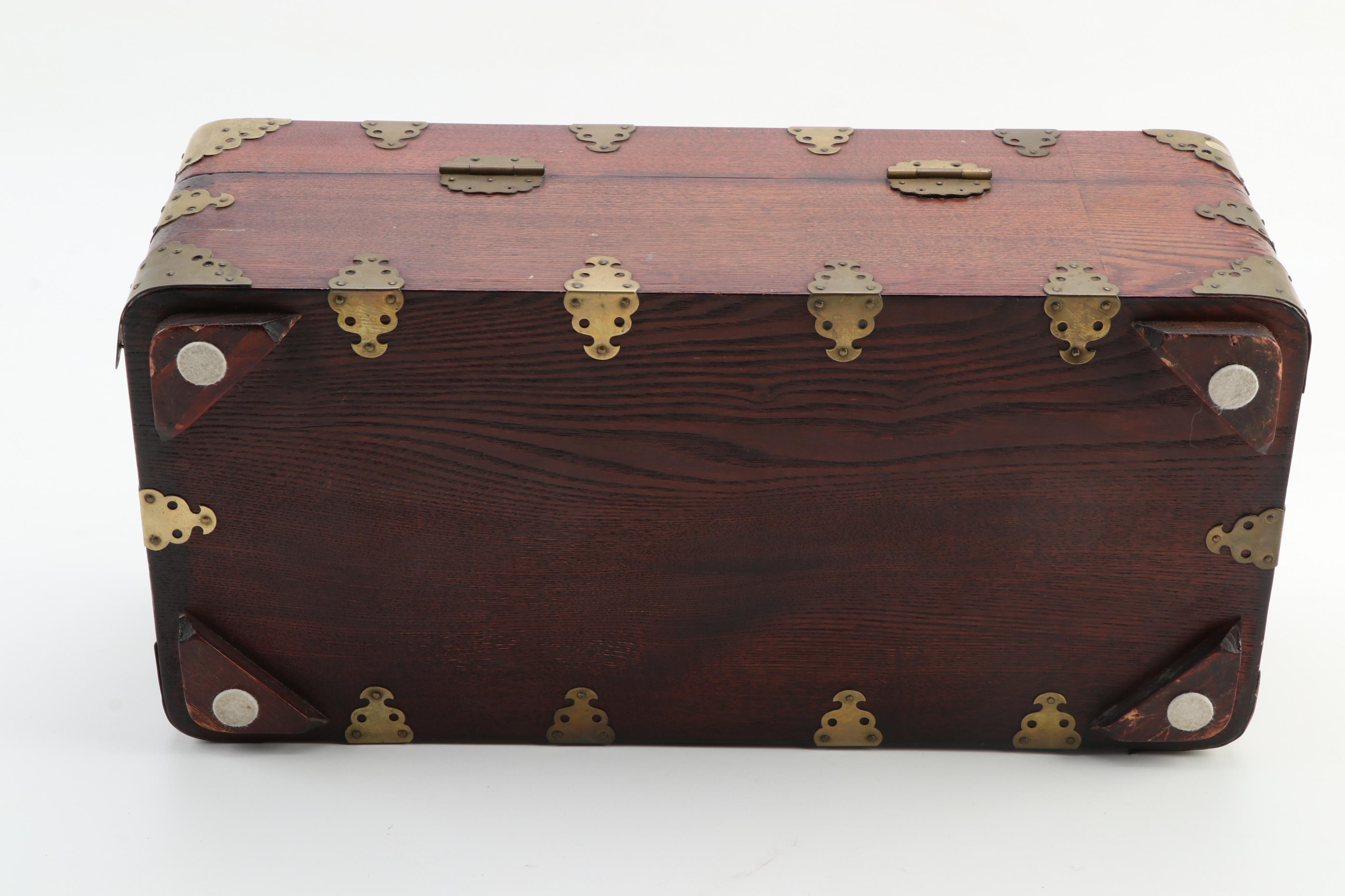 Chinese Wooden Box with Brass Fittings | EBTH