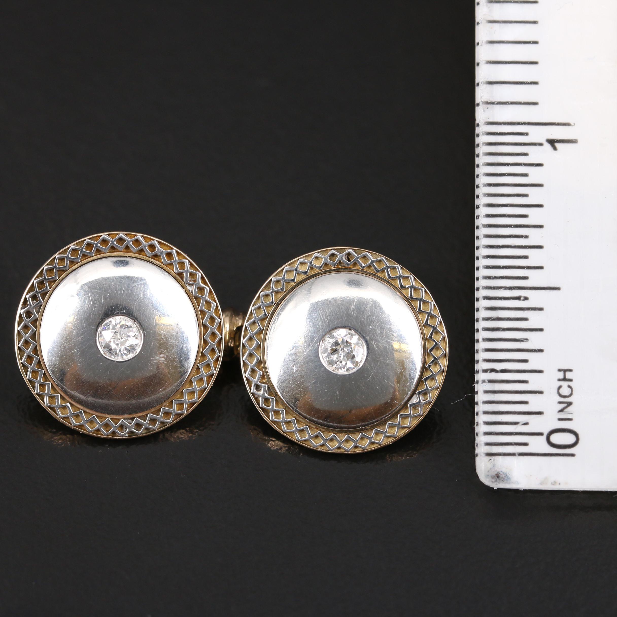 Vintage Hungarian 14K Diamond Cufflinks with Platinum Tops | EBTH
