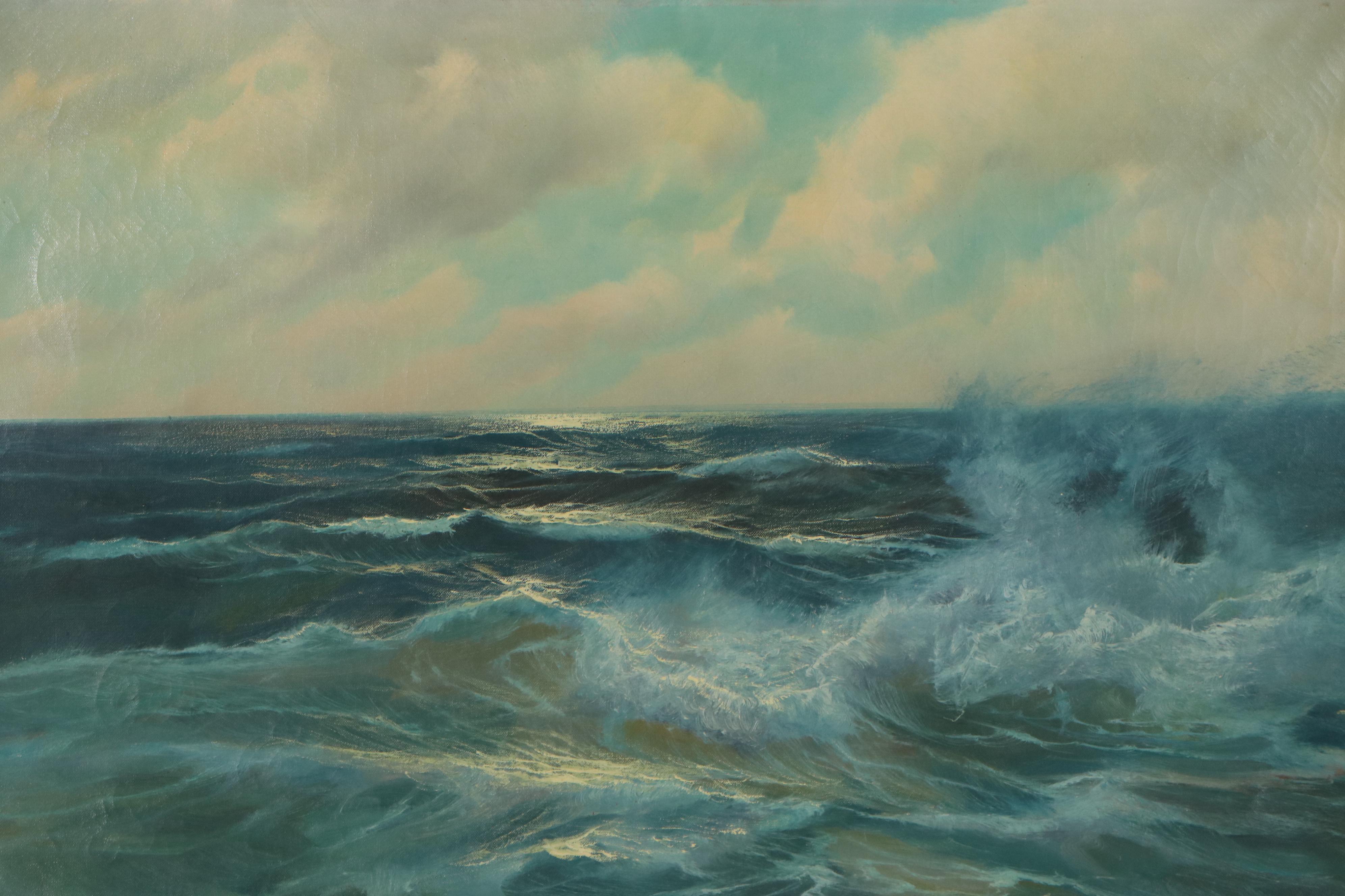Seascape Oil Painting, Mid-20th Century | EBTH