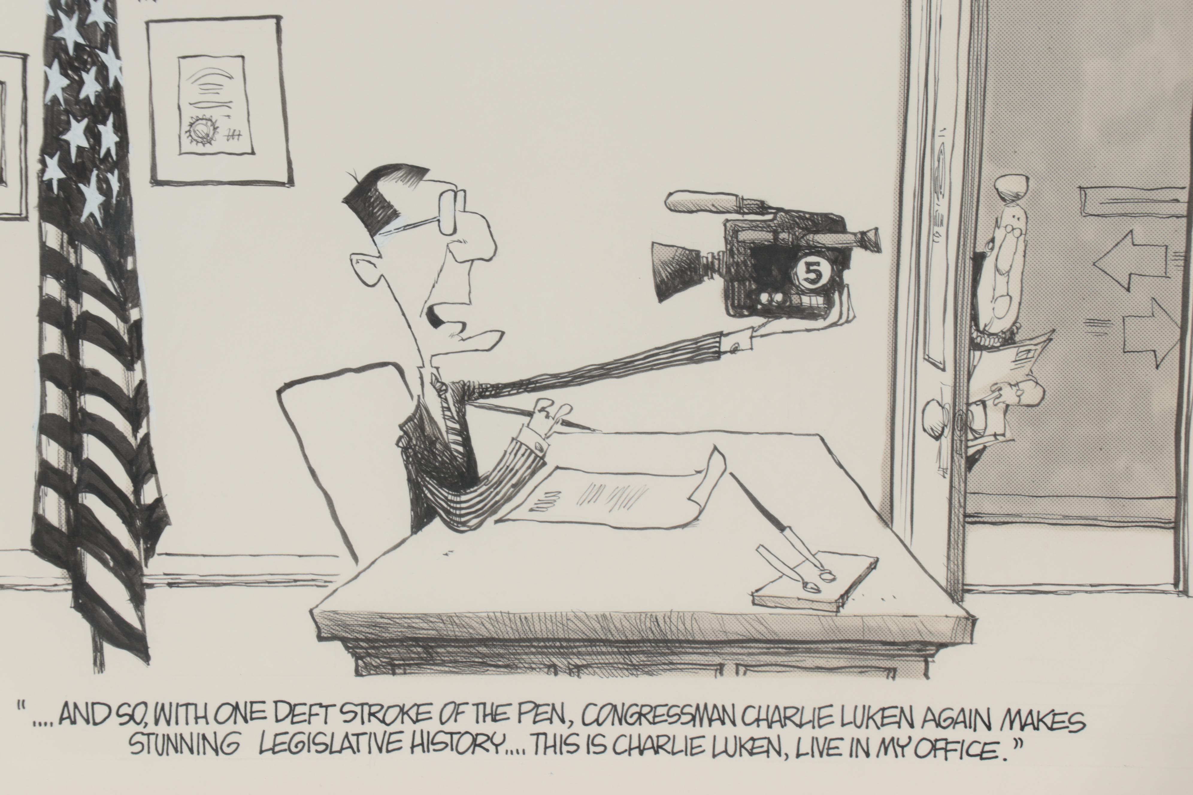 Jim Borgman Cartoon Ink Drawing of Charlie Luken, 1991 | EBTH