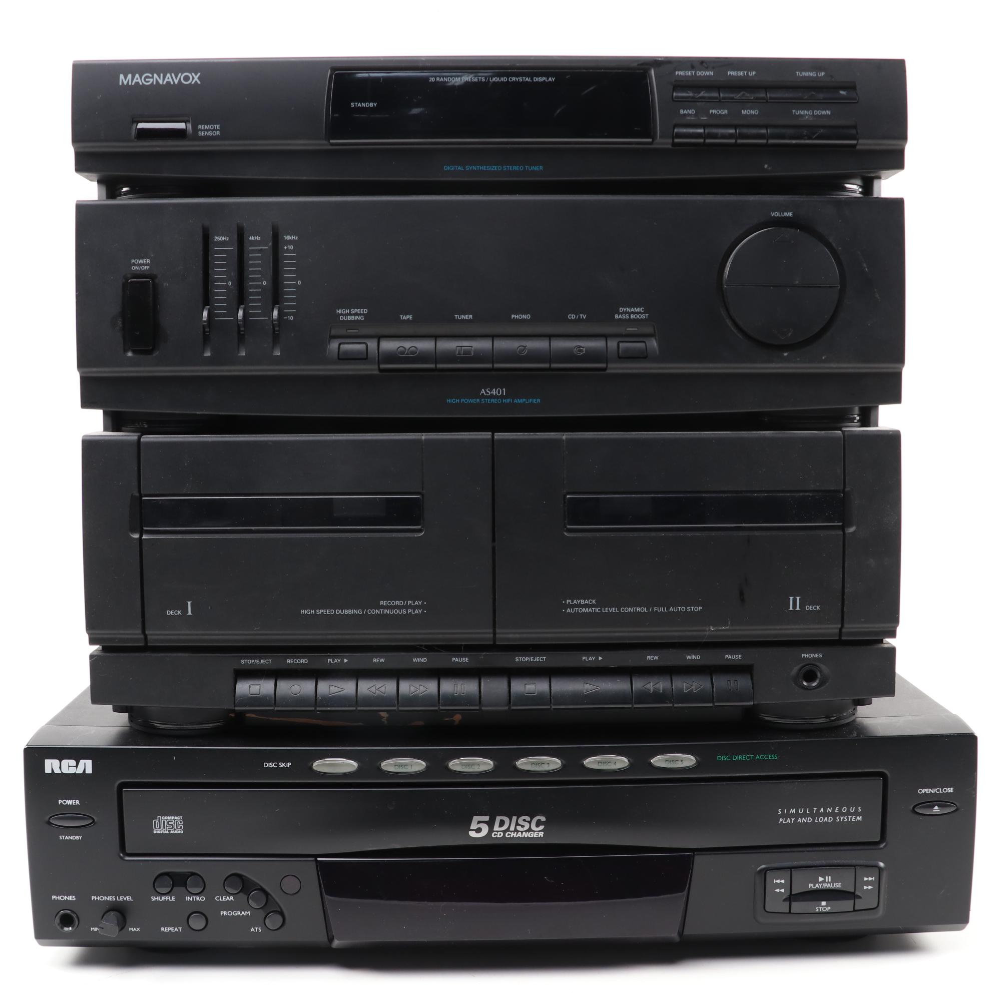 RCA 5 Disc CD Changer and Magnavox Receiver Cassette Player | EBTH