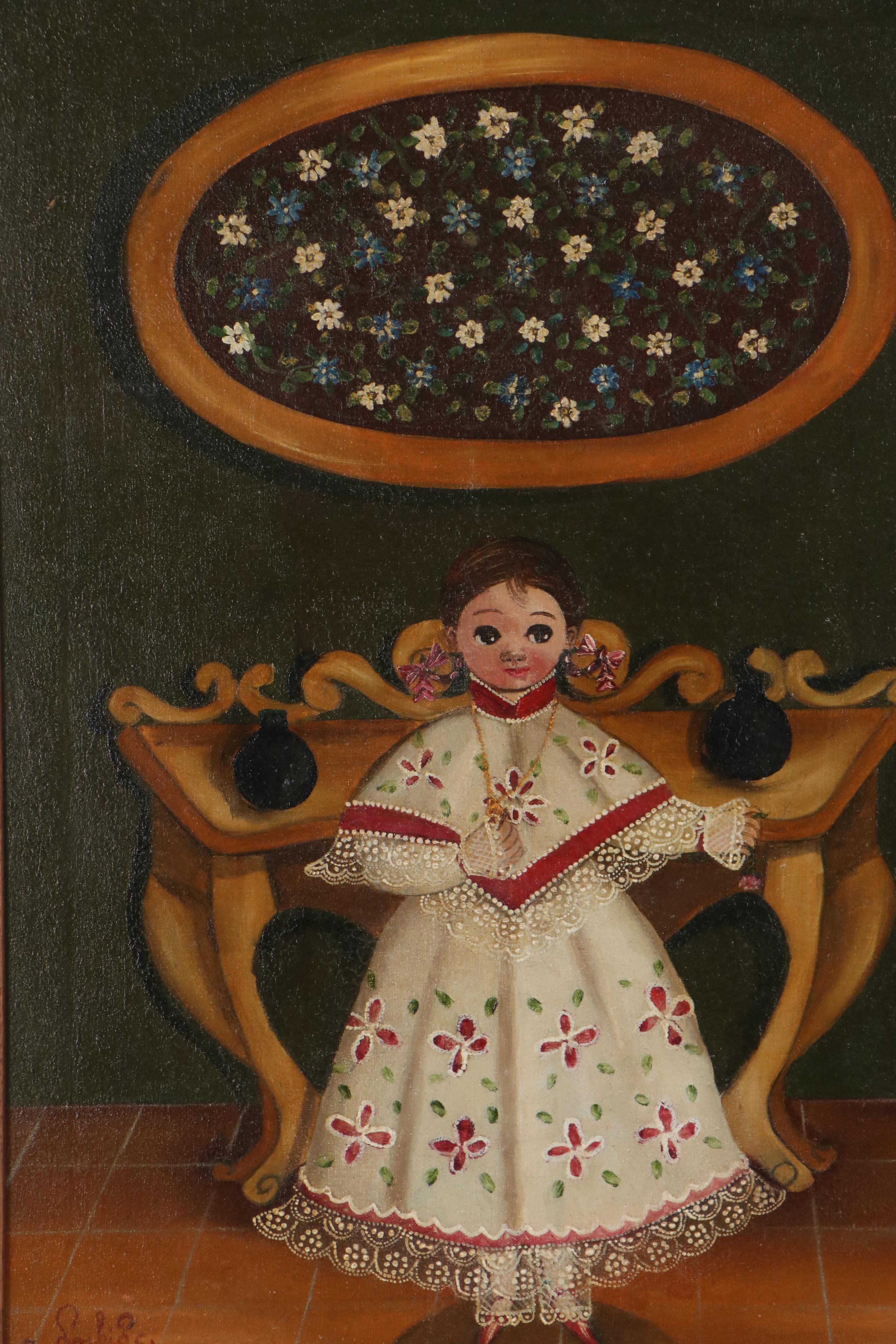 Agapito Labios Folk Art Oil Painting of a Girl, Mid-20th Century | EBTH
