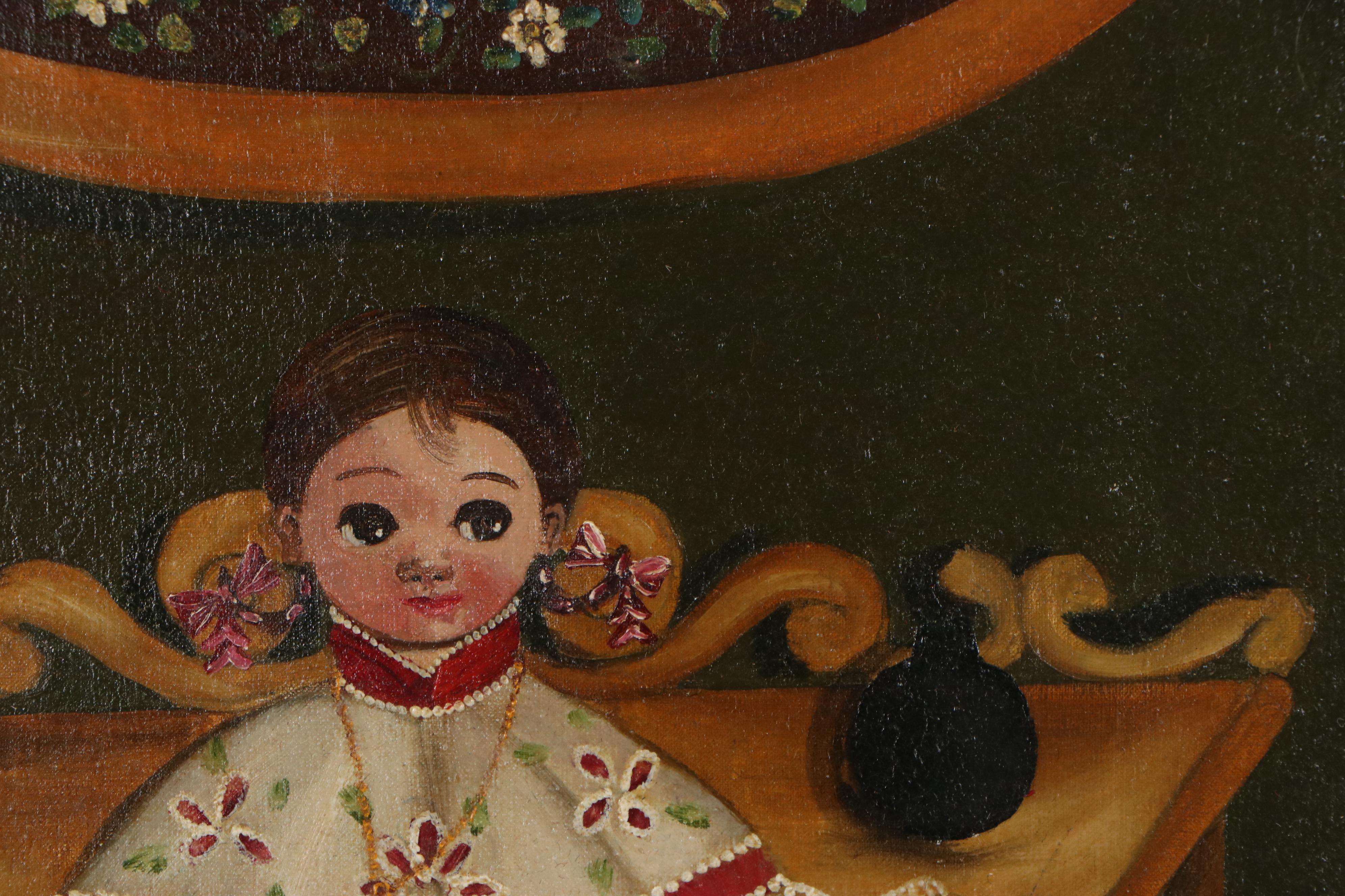 Agapito Labios Folk Art Oil Painting of a Girl, Mid-20th Century | EBTH