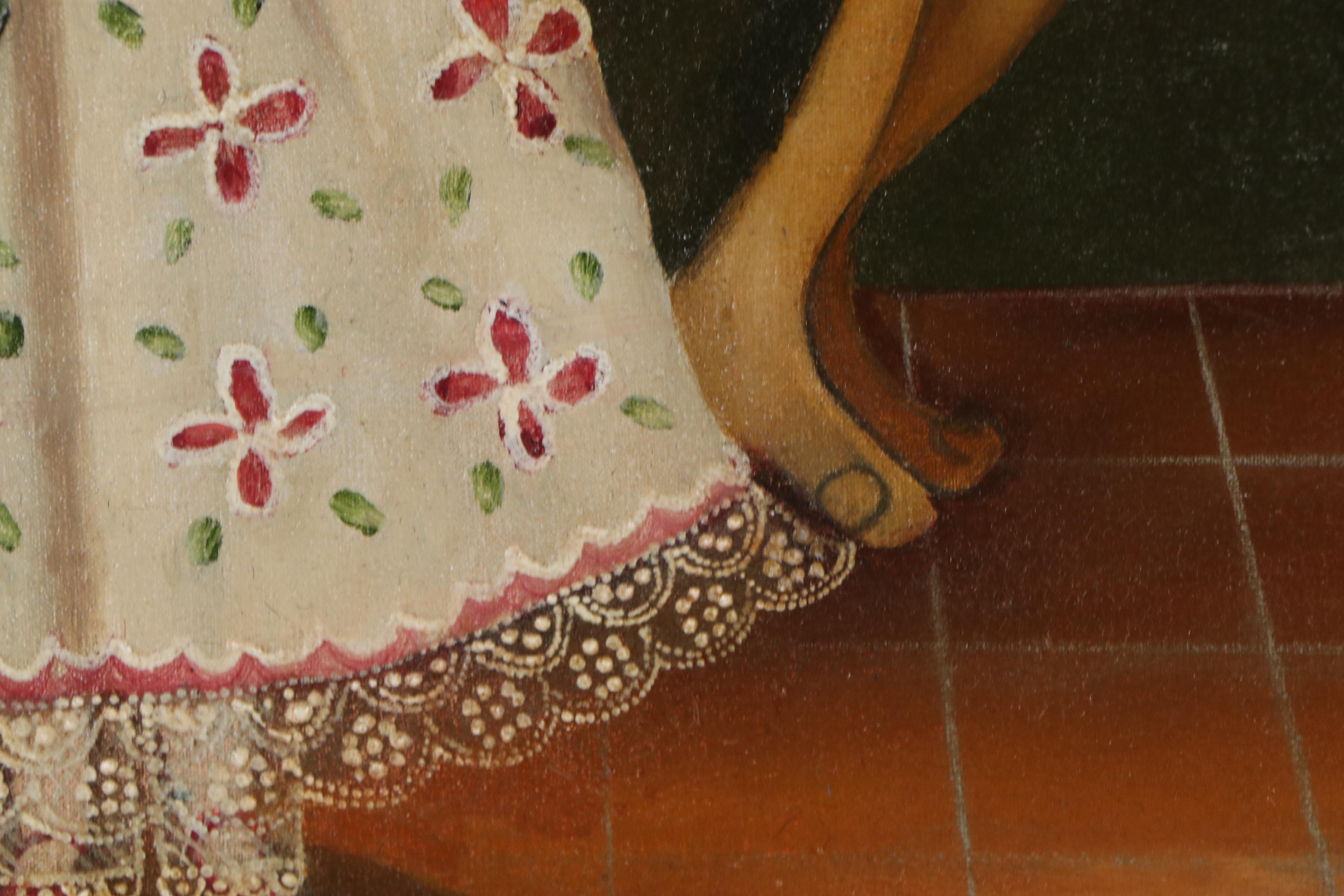 Agapito Labios Folk Art Oil Painting of a Girl, Mid-20th Century | EBTH