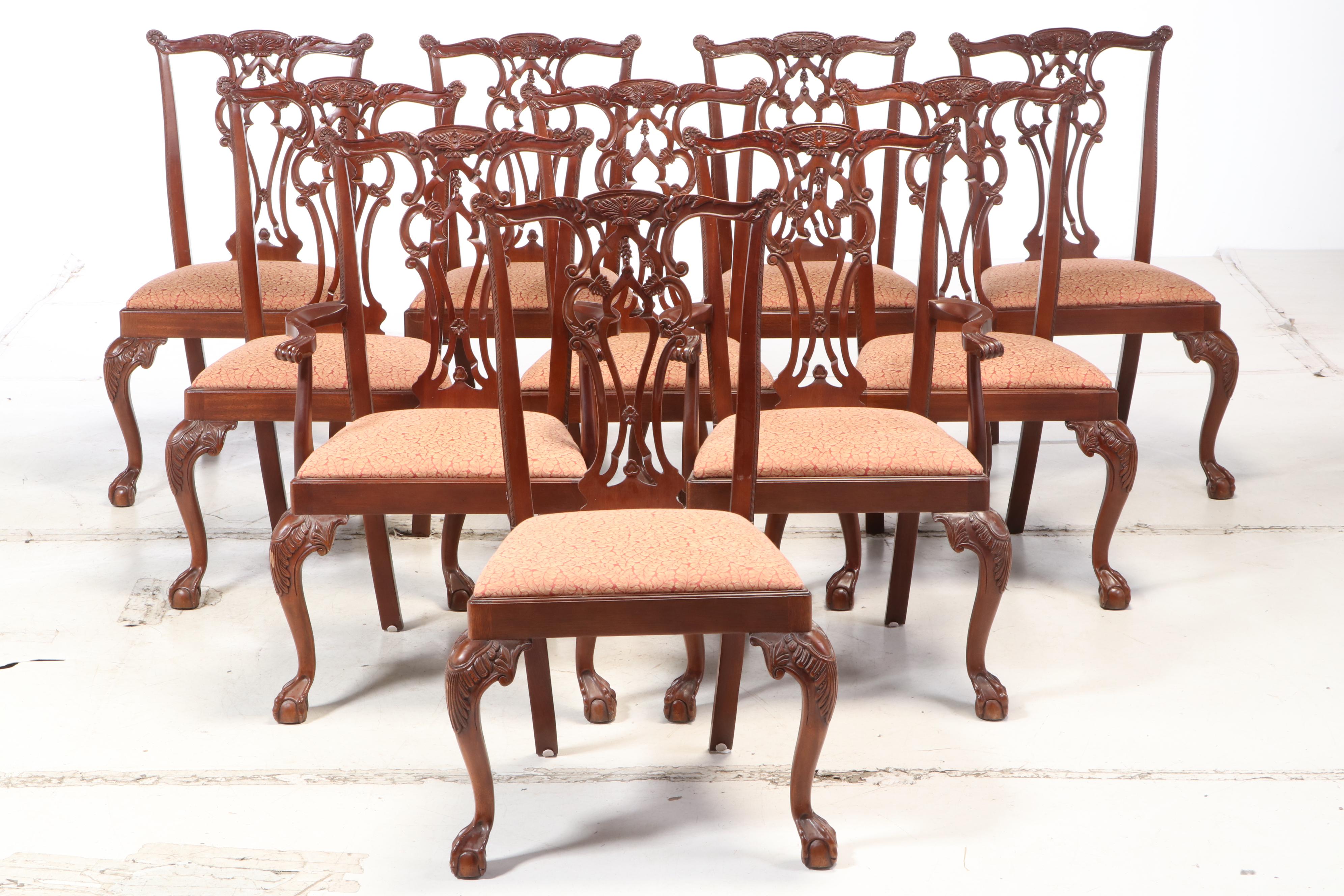 Chippendale Style Mahogany and Satinwood Crossbanded Table and Chairs ...
