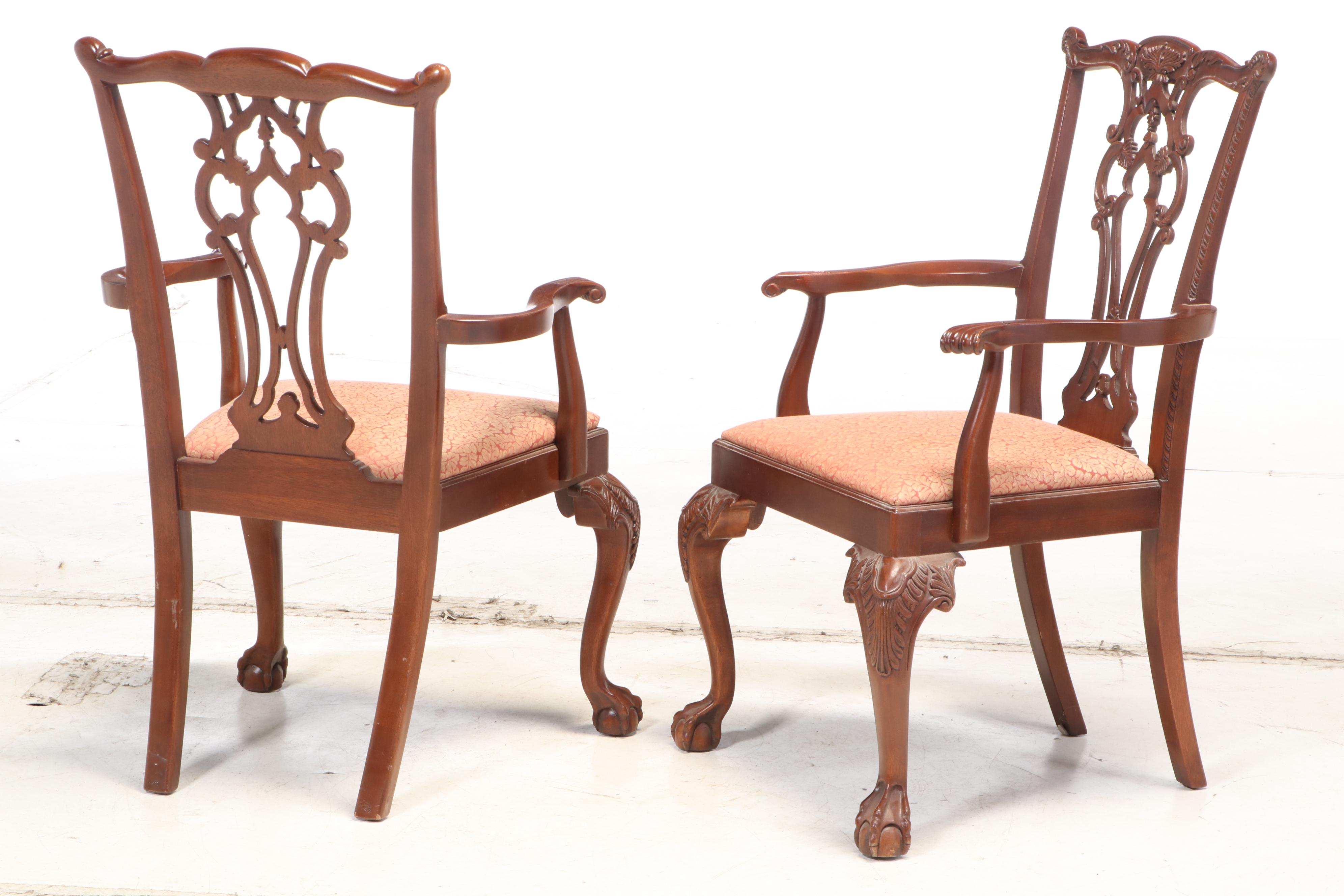 Chippendale Style Mahogany and Satinwood Crossbanded Table and Chairs ...