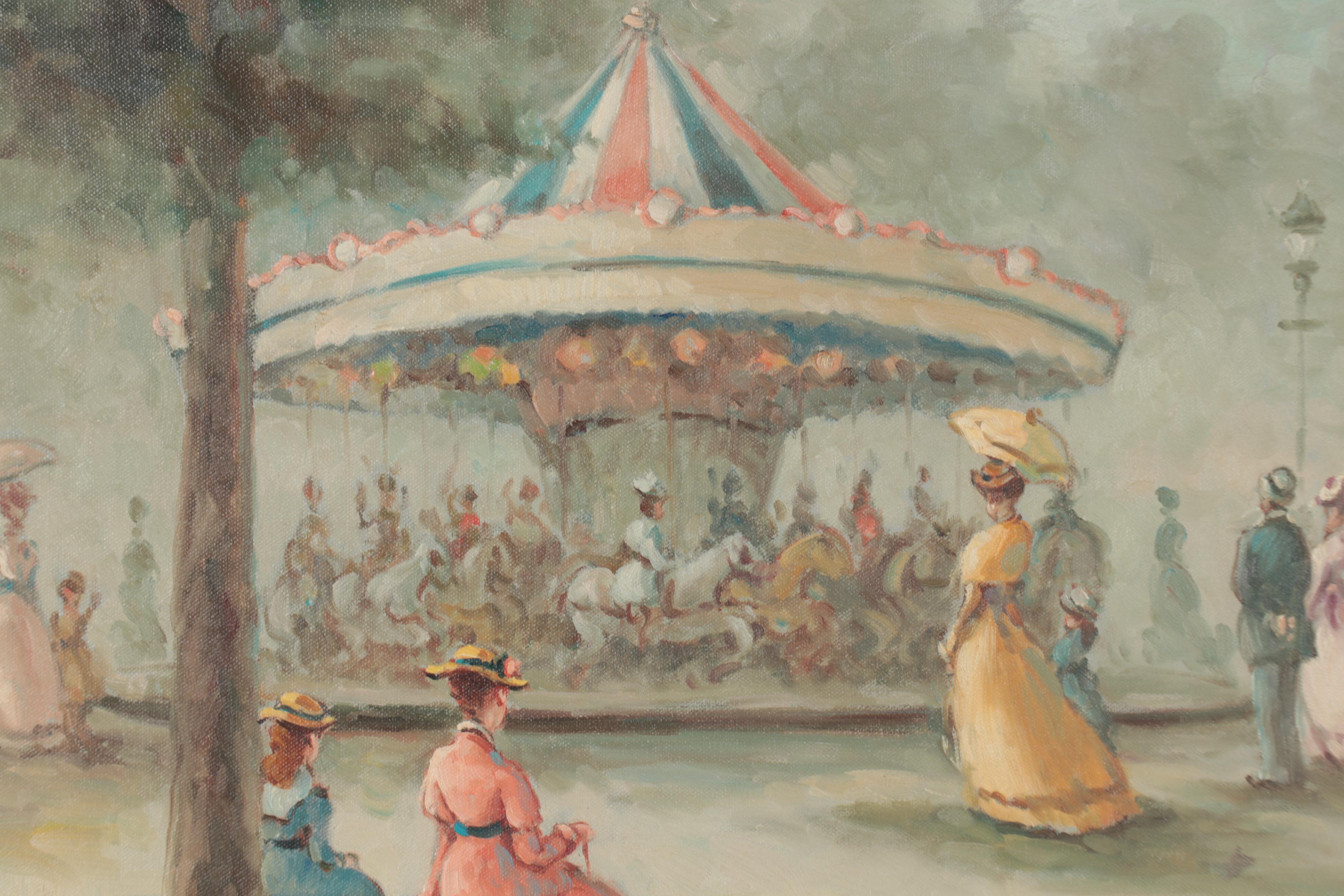 Charles Parker Narrative Oil Painting of Carousel, Late 20th Century | EBTH