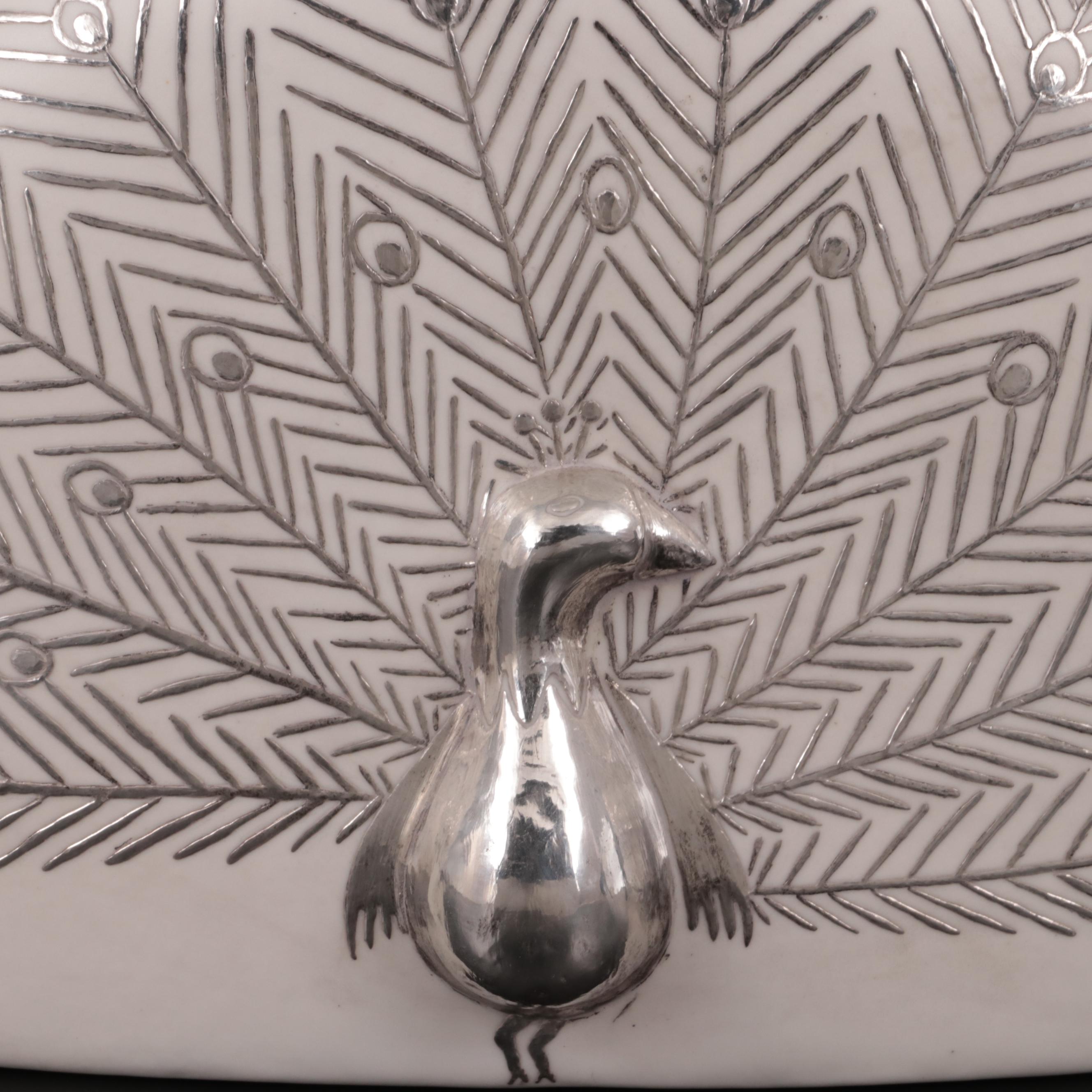 Emilia Castillo Sterling Silver Overlaid Ceramic Peacock Floral Frog | EBTH