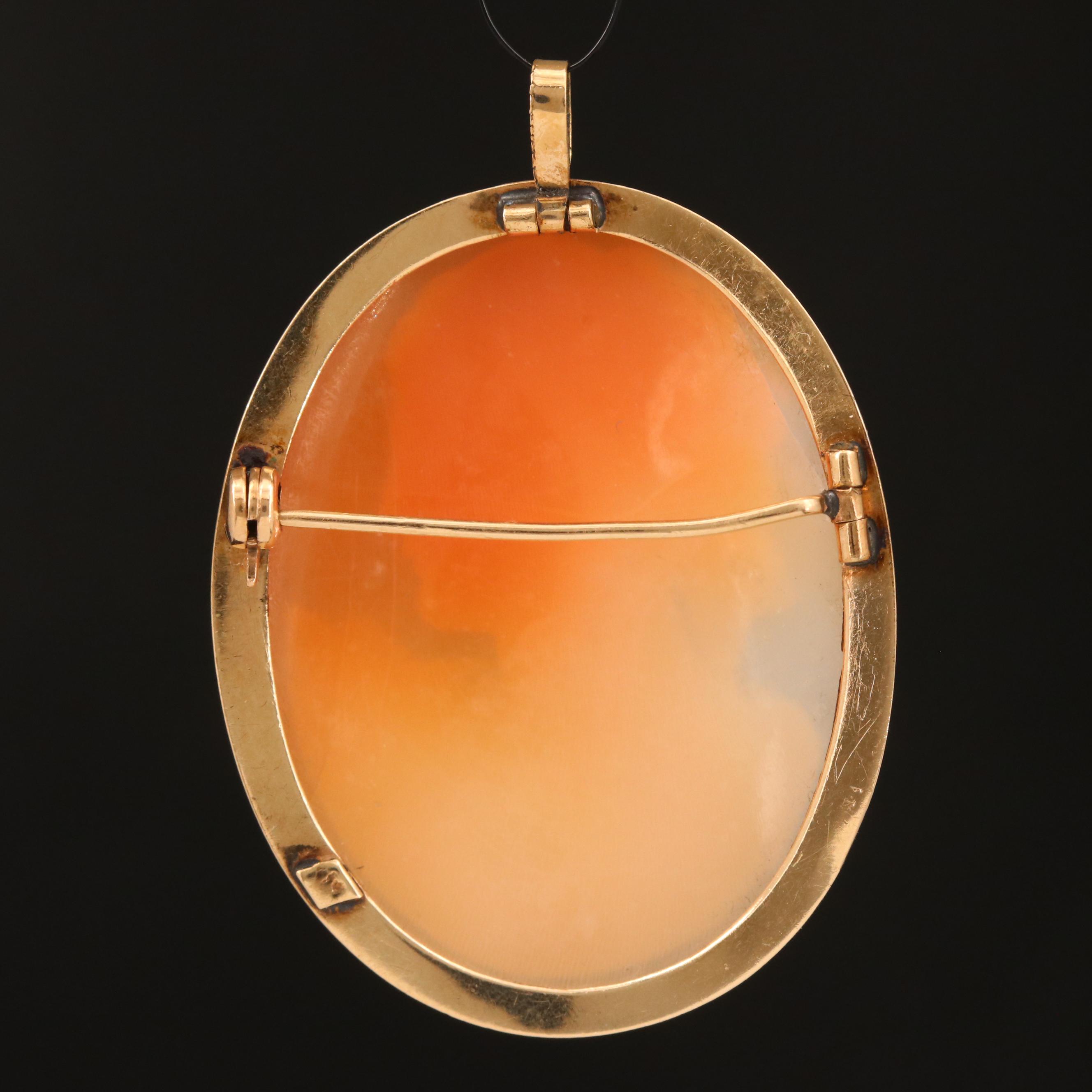 Vintage 14K Oval Shell Cameo Converter Brooch | EBTH