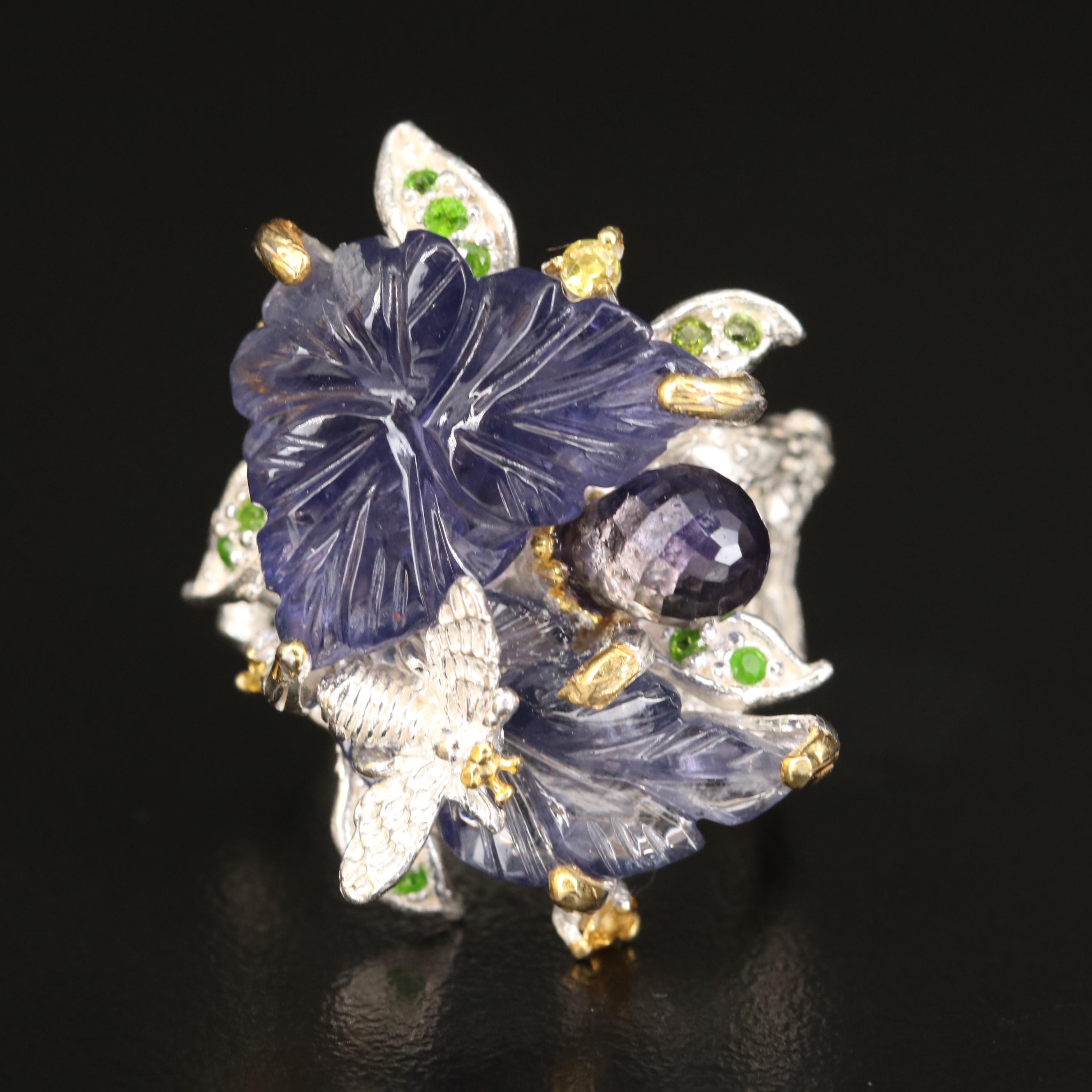 Sterling Tanzanite and Diopside Flora and Fauna Ring | EBTH