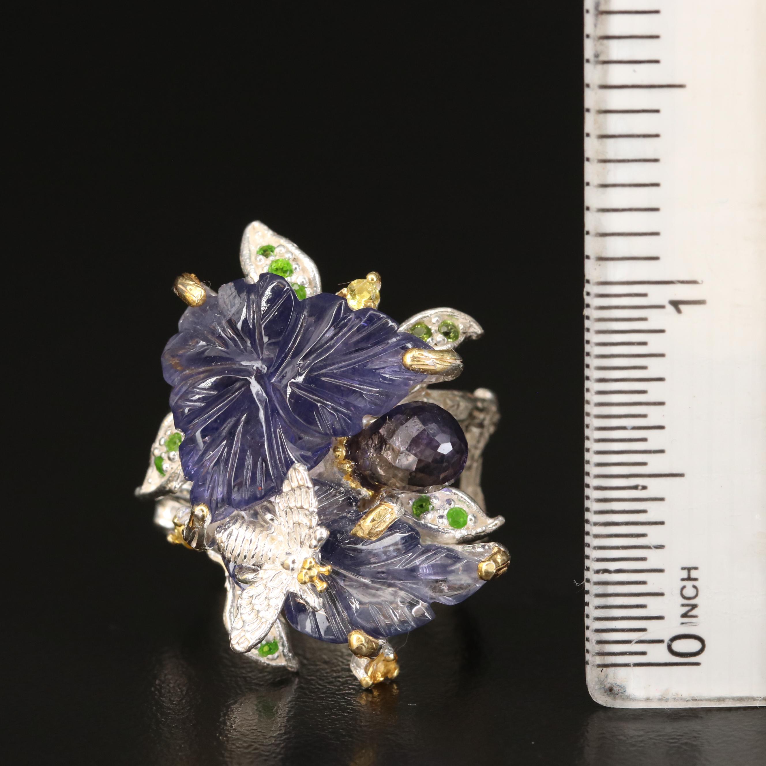 Sterling Tanzanite and Diopside Flora and Fauna Ring | EBTH