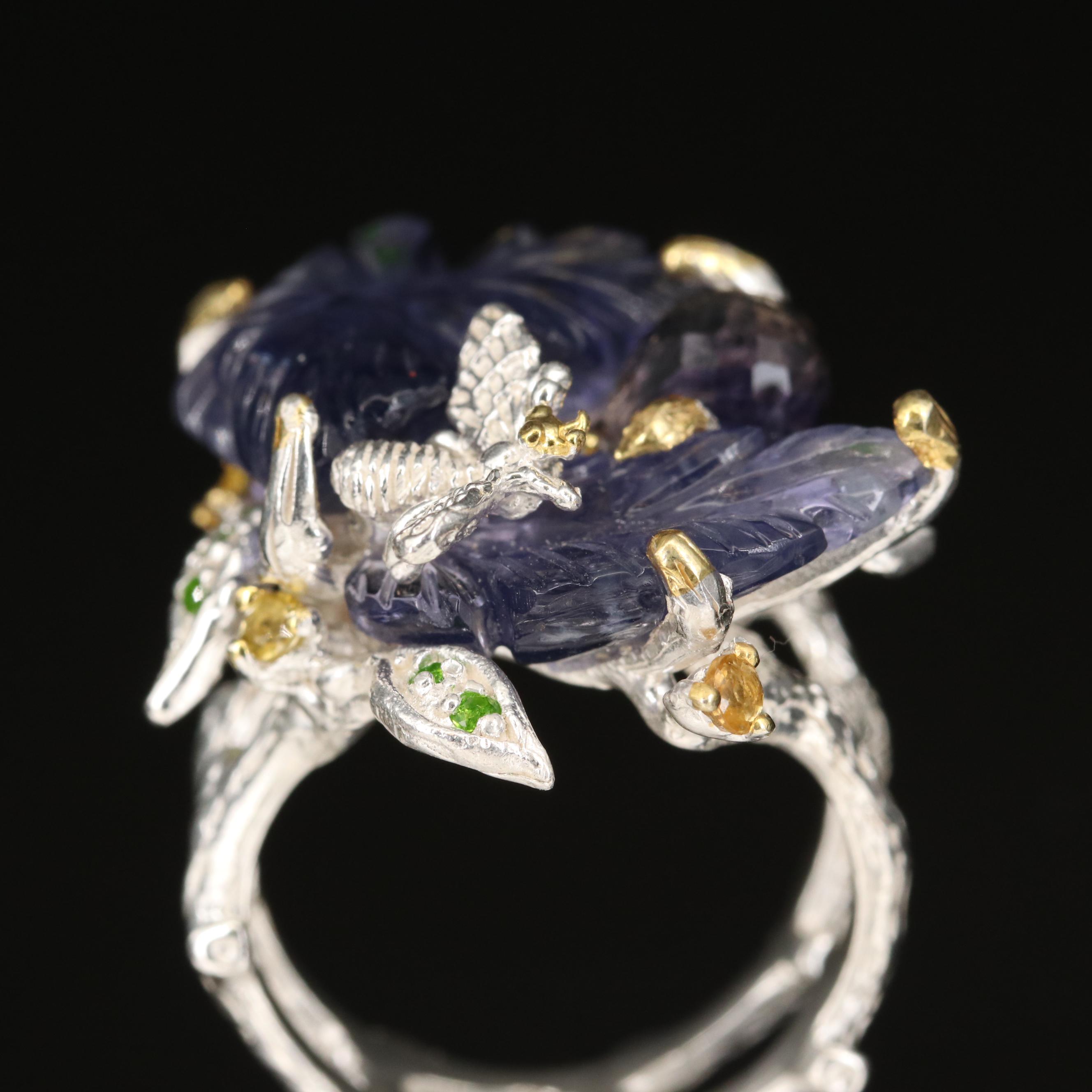 Sterling Tanzanite and Diopside Flora and Fauna Ring | EBTH