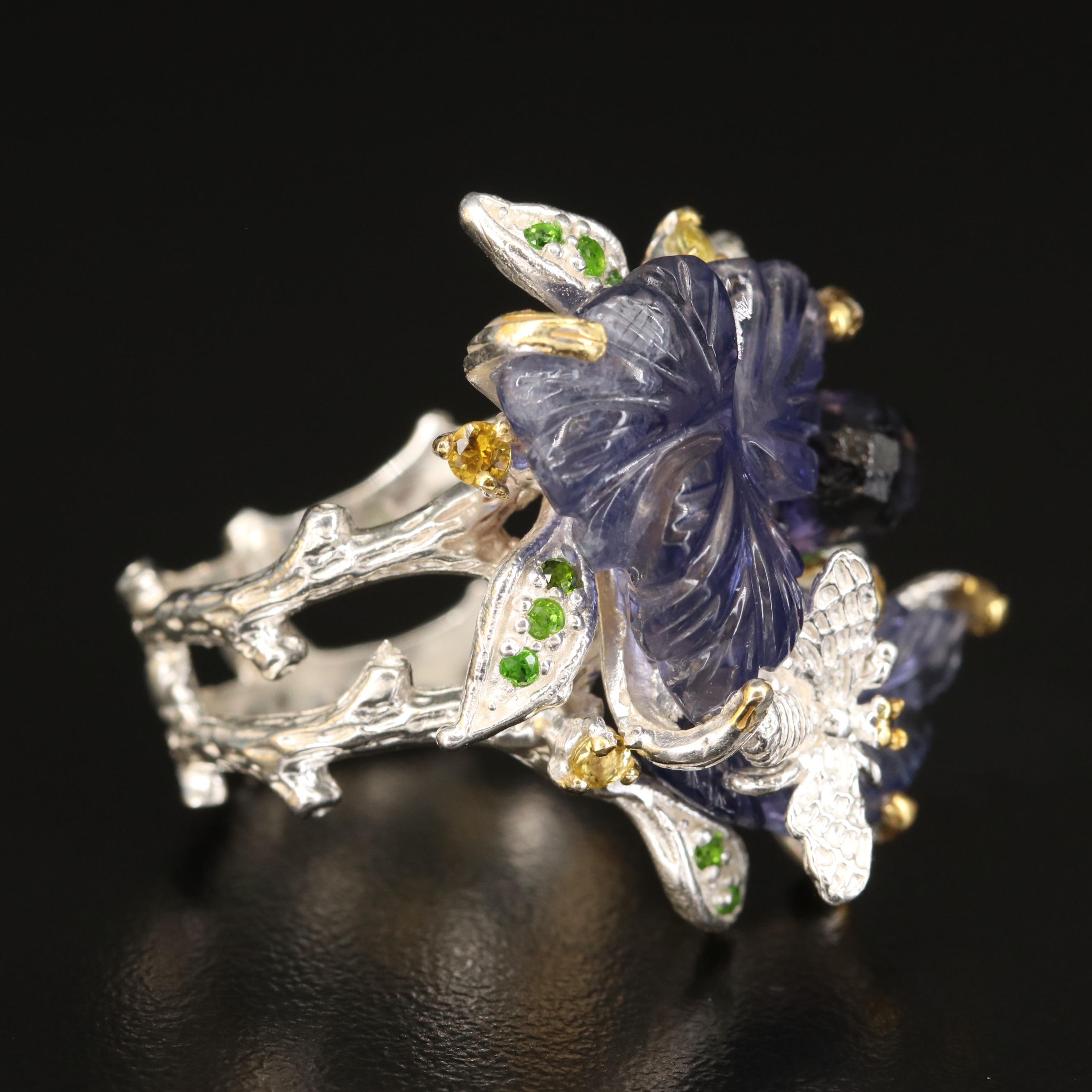 Sterling Tanzanite and Diopside Flora and Fauna Ring | EBTH