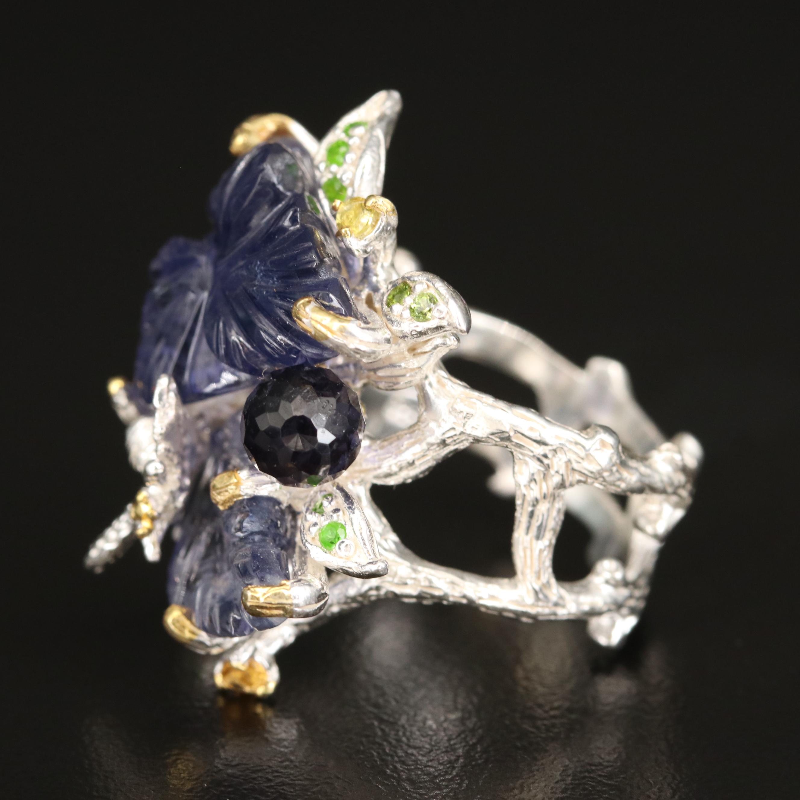 Sterling Tanzanite and Diopside Flora and Fauna Ring | EBTH