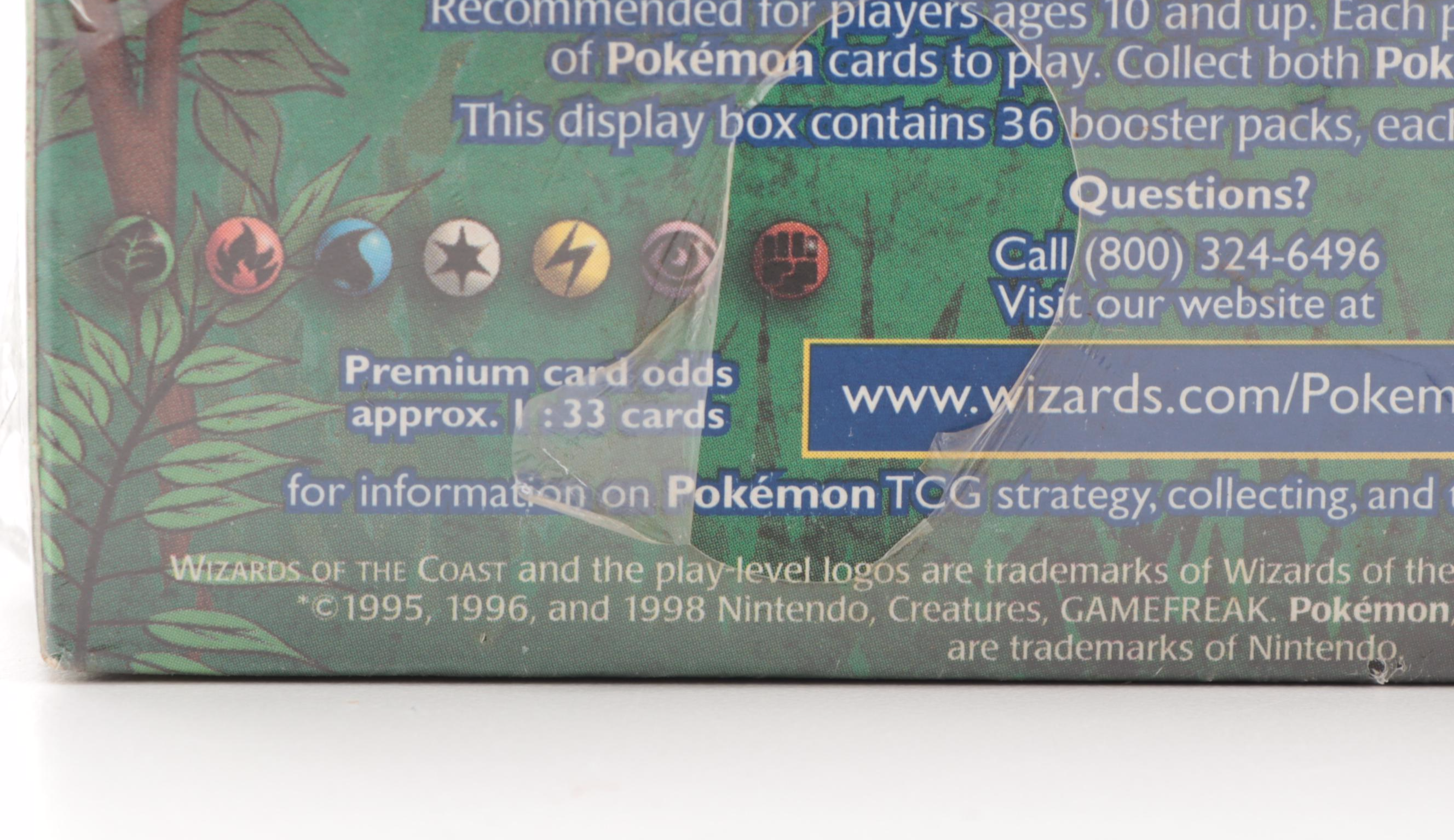 1999 Wizards of the Coast Pokémon 1st Edition Jungle Sealed Booster Box ...