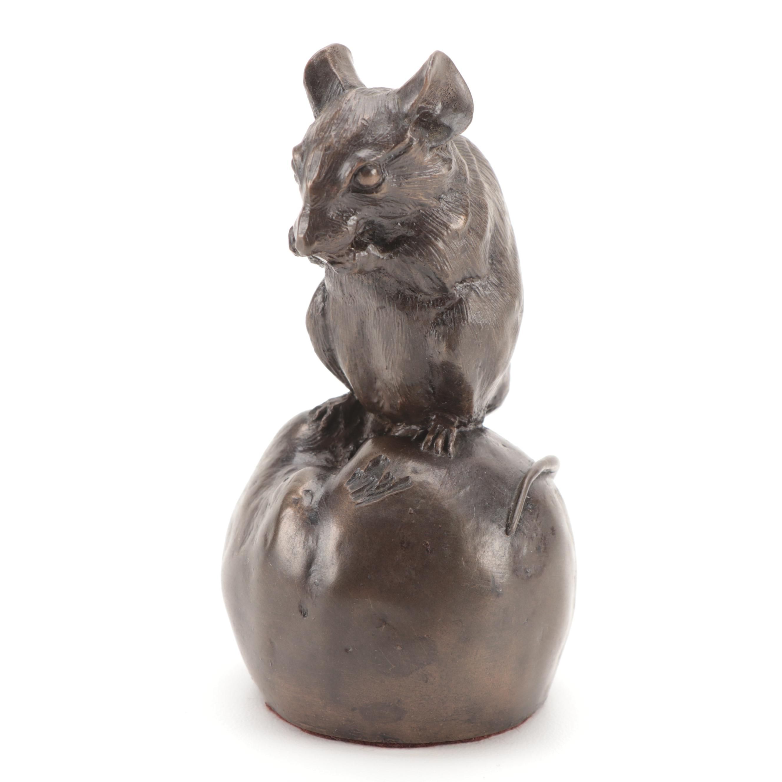 English Heredities Cold Cast Bronze Mouse on Apple, Late 20th Century ...
