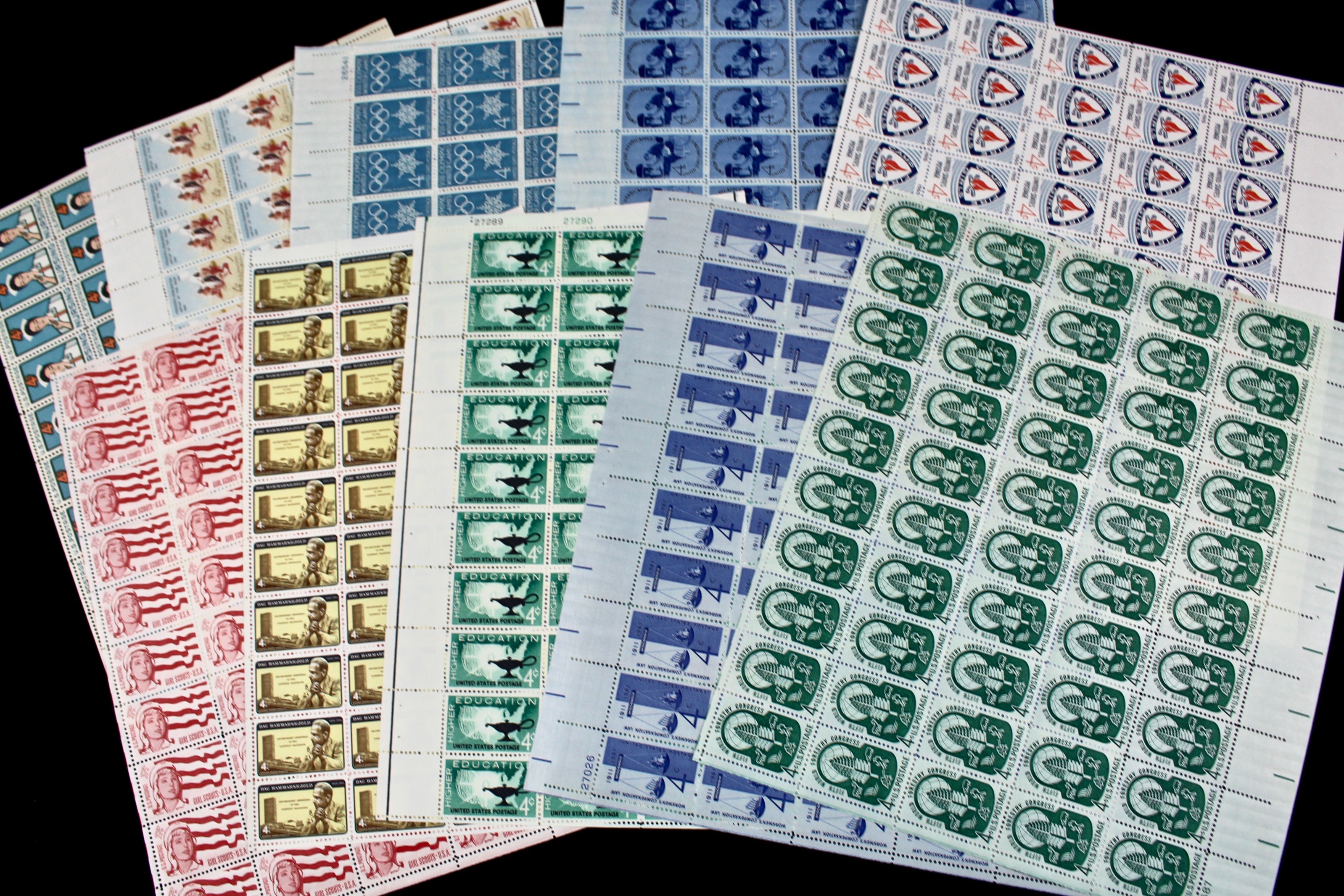 Fifty-Seven Different 3-, 4-, and 5-Cent Vintage Postage Stamp Sheets ...