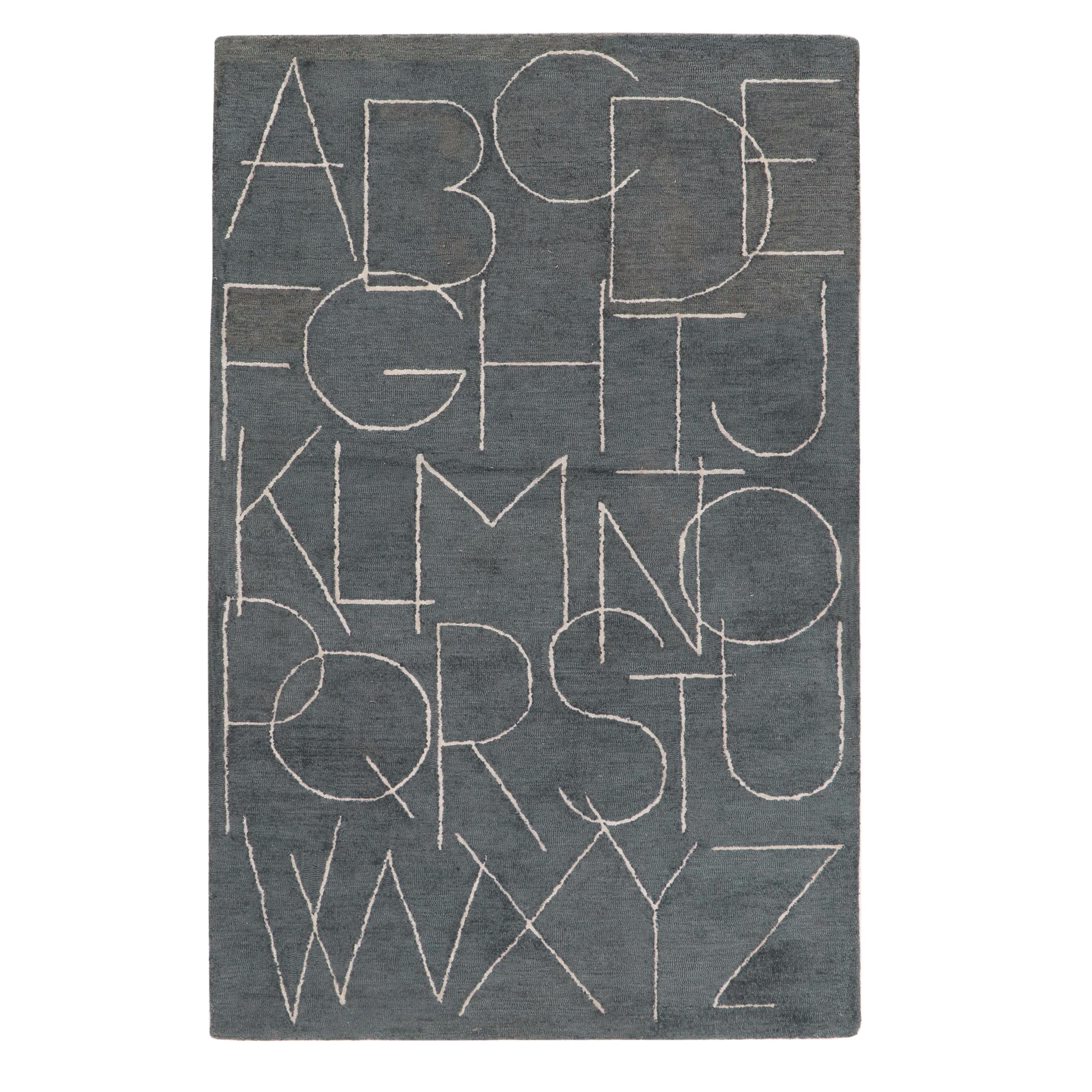 5' x 7'8 Hand-Tufted Indian Alphabet Rug, 2010s | EBTH