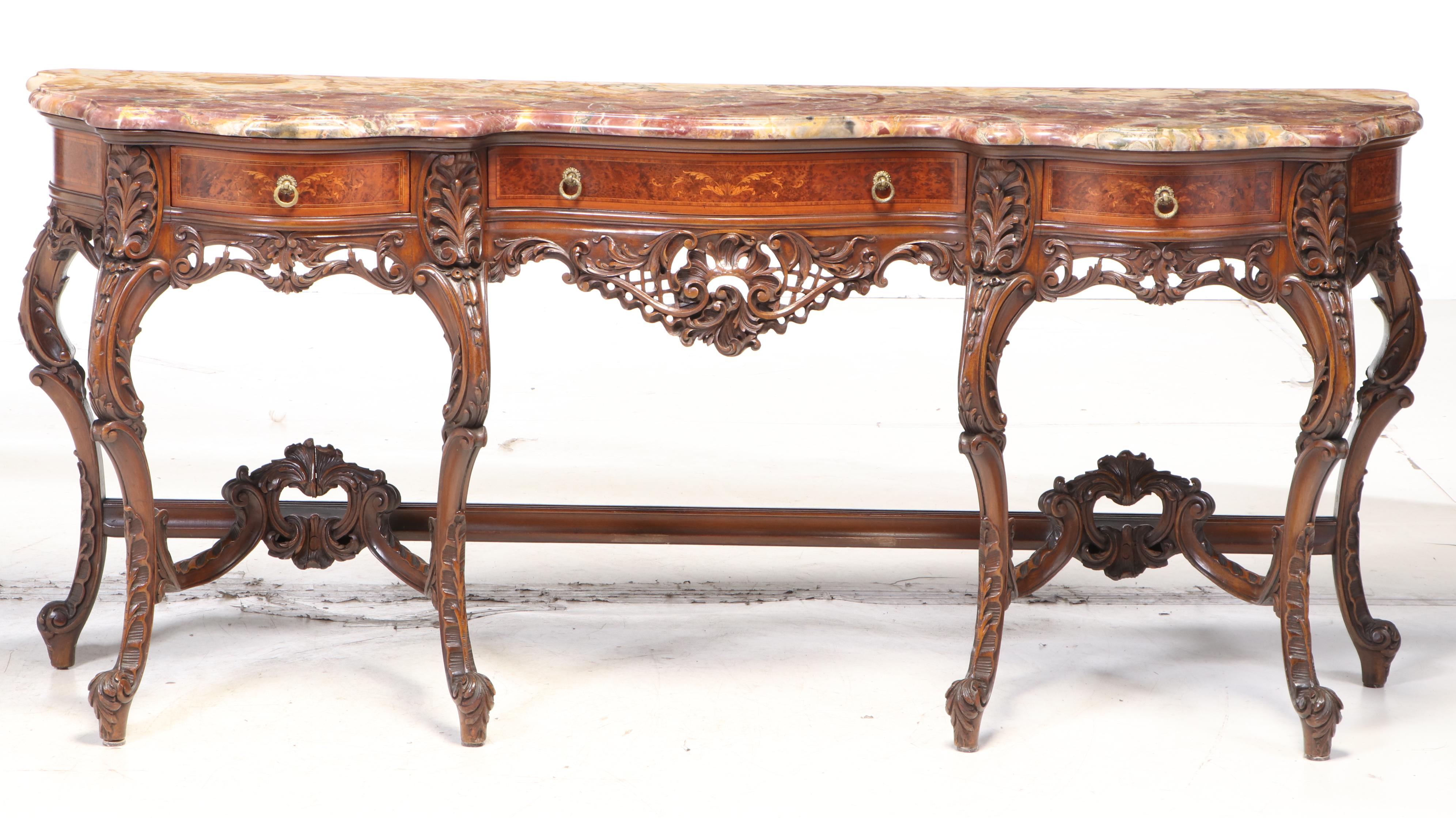 Rococo Style Carved Walnut Sideboard with Rouge Marble Top, Mid-20th ...