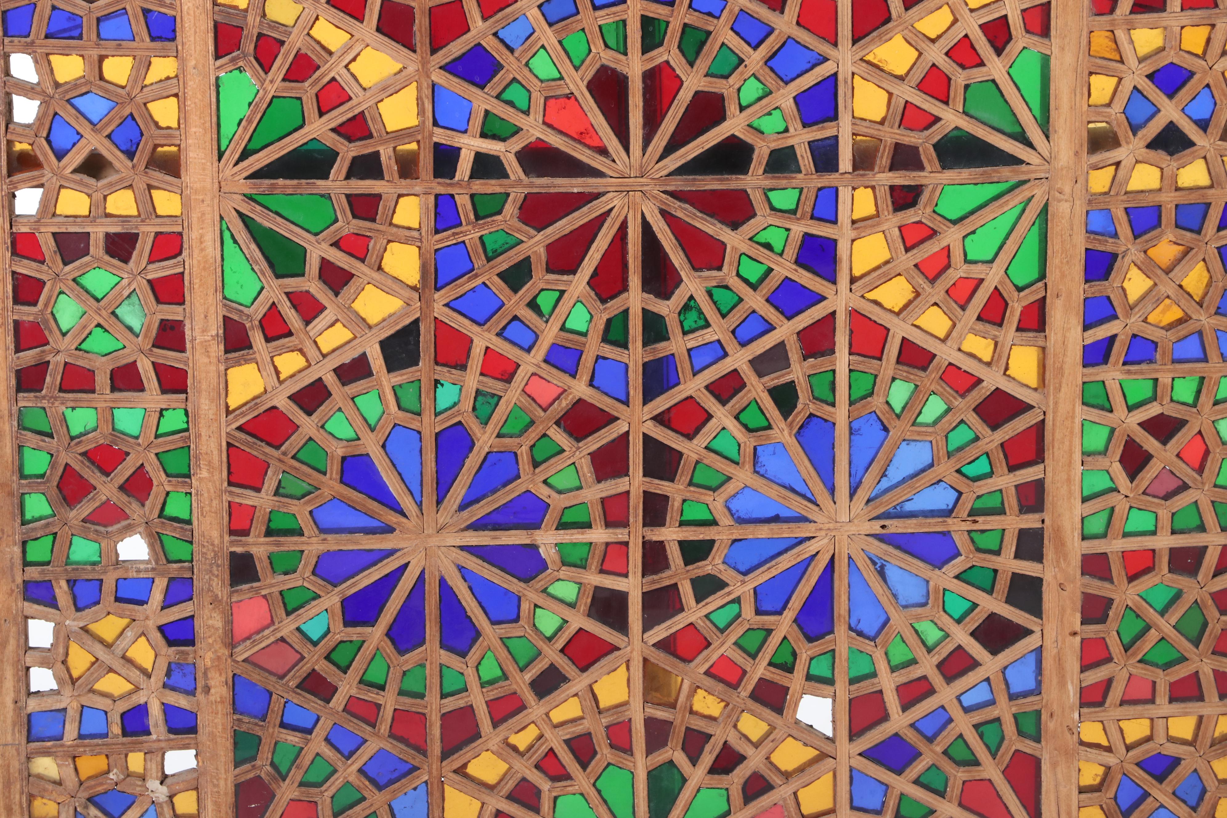 Indo-Persian Teak Framed Stained Glass Window, 20th Century | EBTH