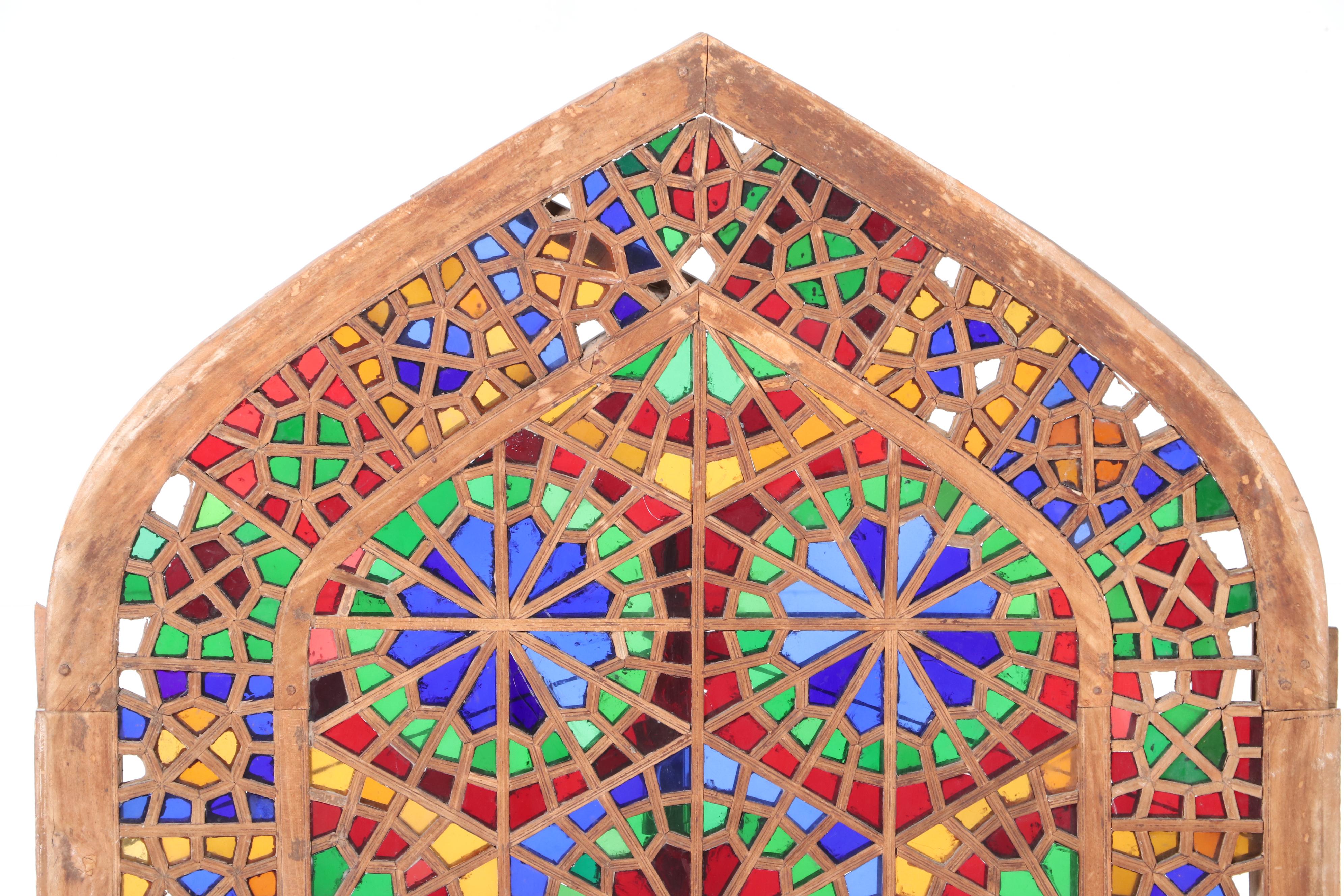 Indo-Persian Teak Framed Stained Glass Window, 20th Century | EBTH