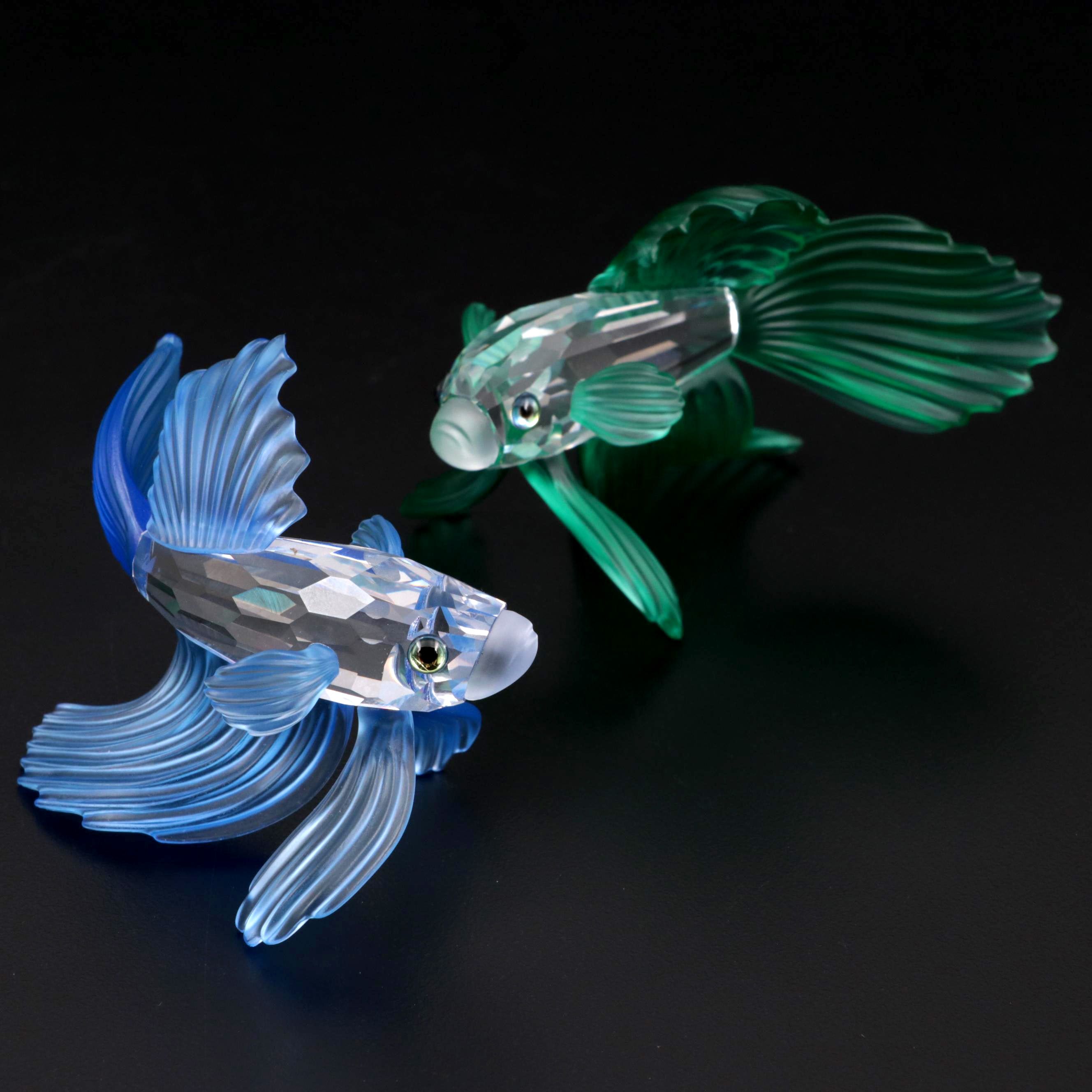 Swarovski Blue and Green "Siamese Fighting Fish" Crystal Figurines | EBTH
