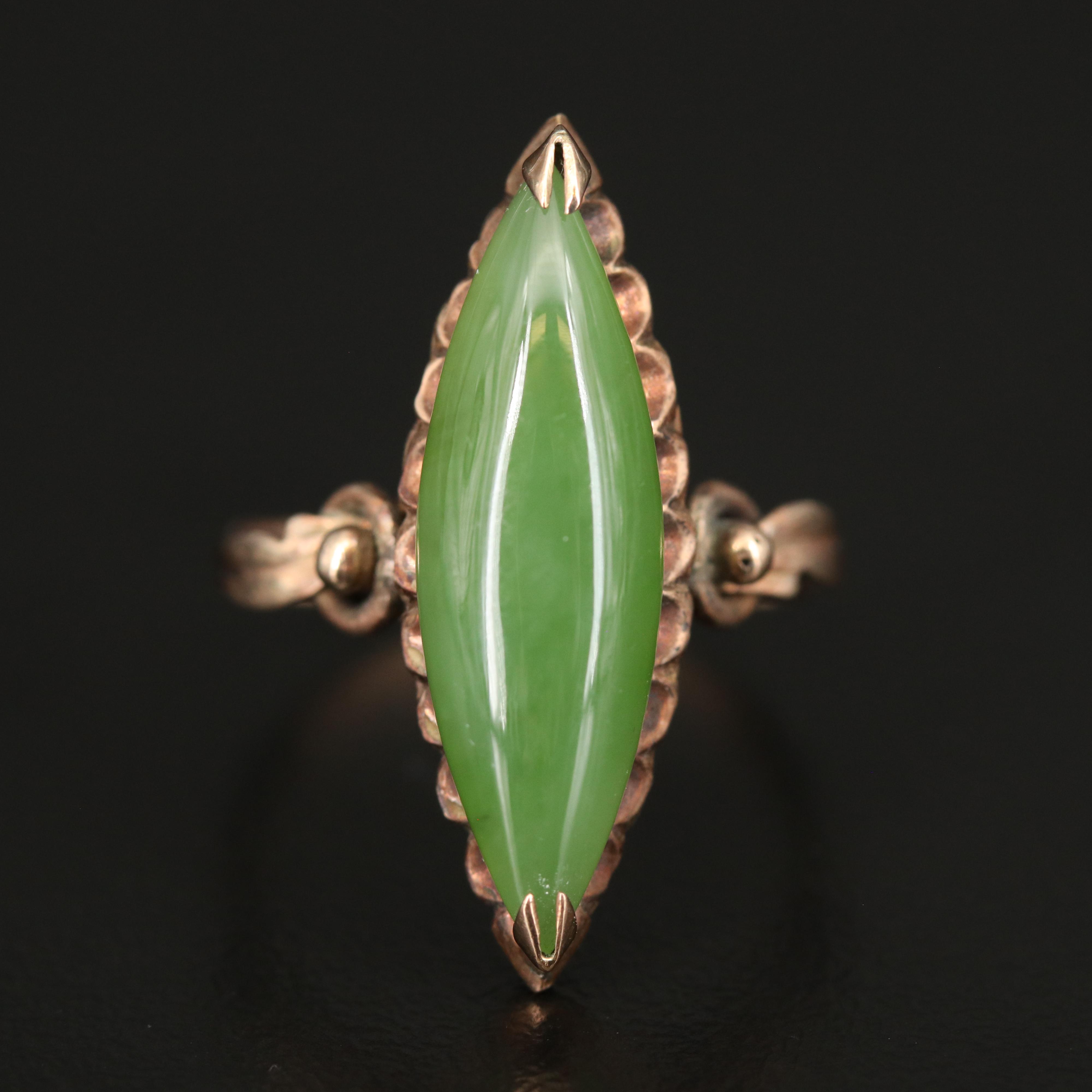 Vintage 14K Nephrite Navette Ring | EBTH