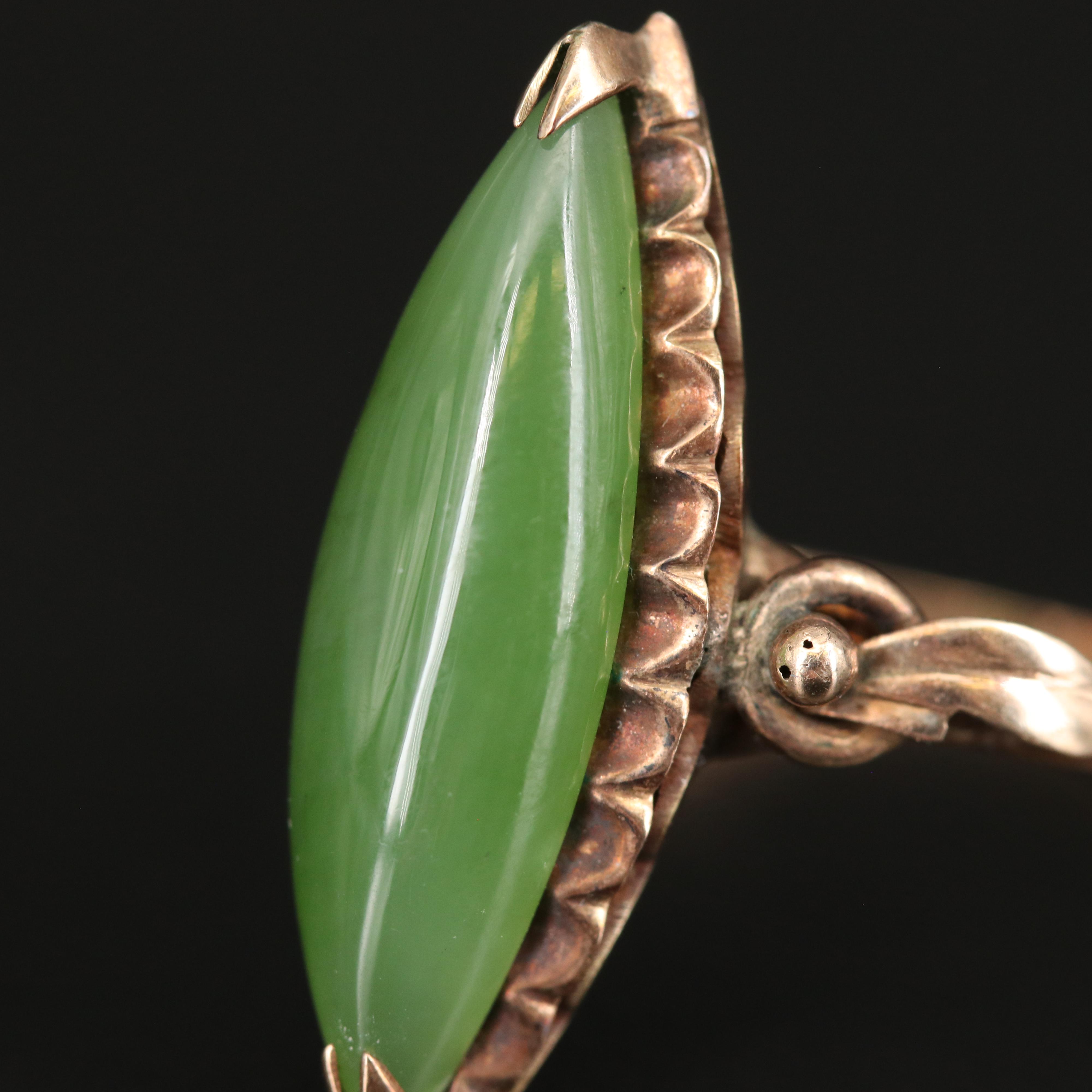 Vintage 14K Nephrite Navette Ring | EBTH