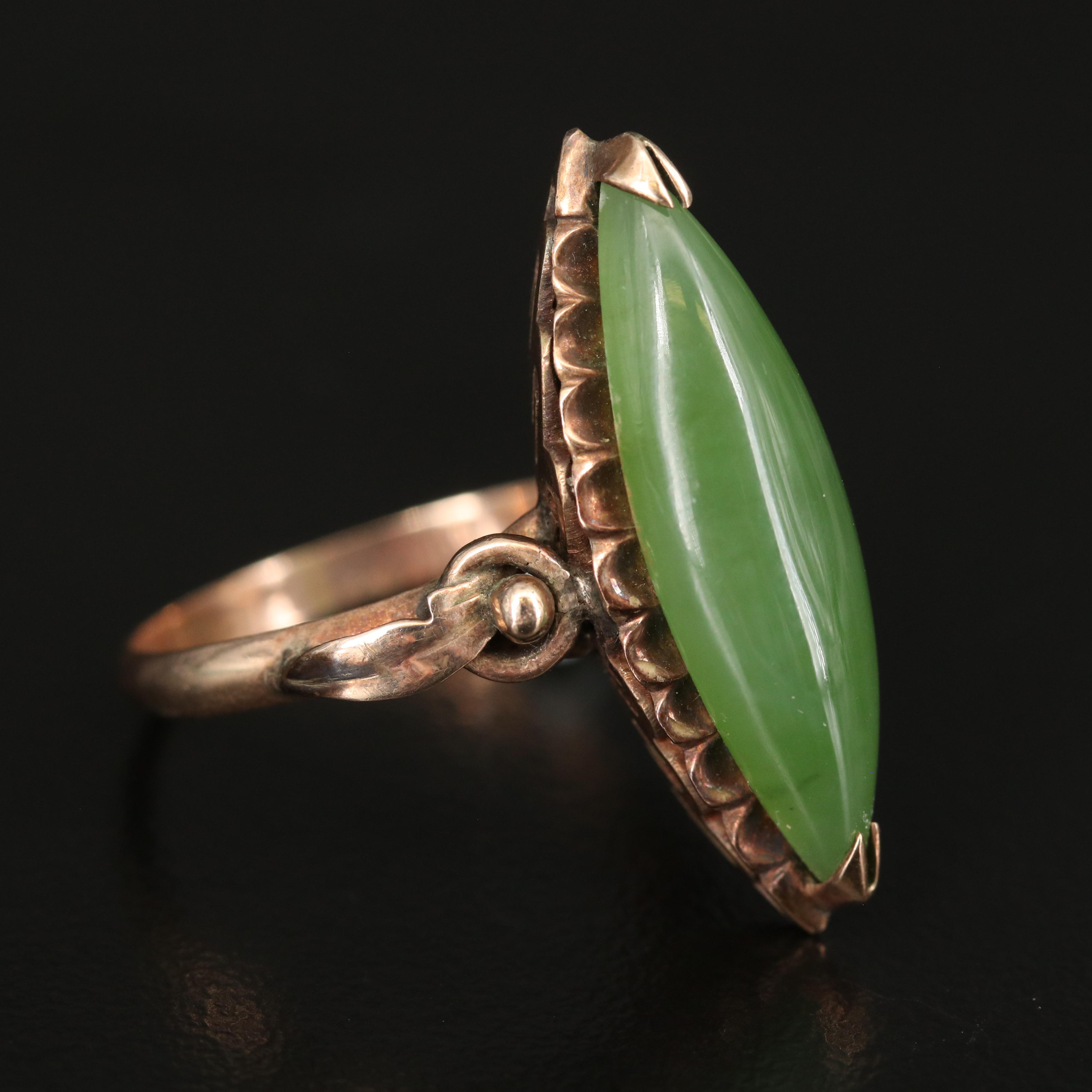 Vintage 14K Nephrite Navette Ring | EBTH