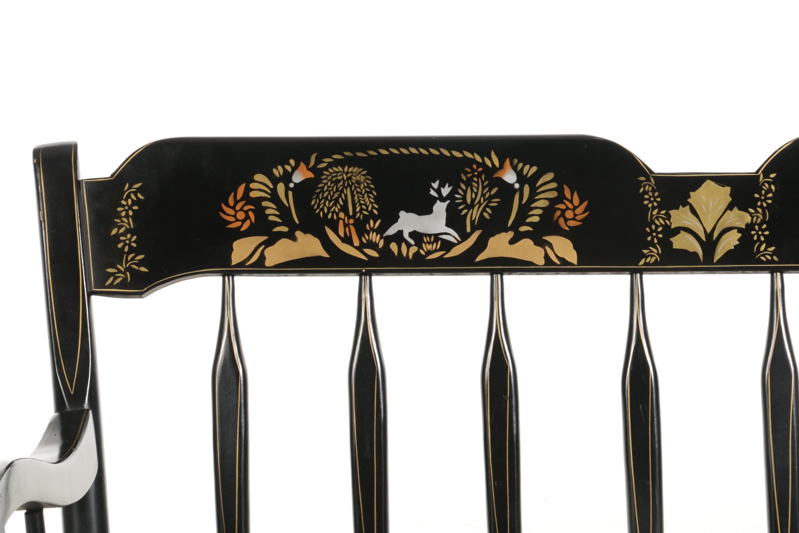 Ethan Allen Stencil-Painted, Ebonized and Parcel-Gilt Maple Arrow-Back ...