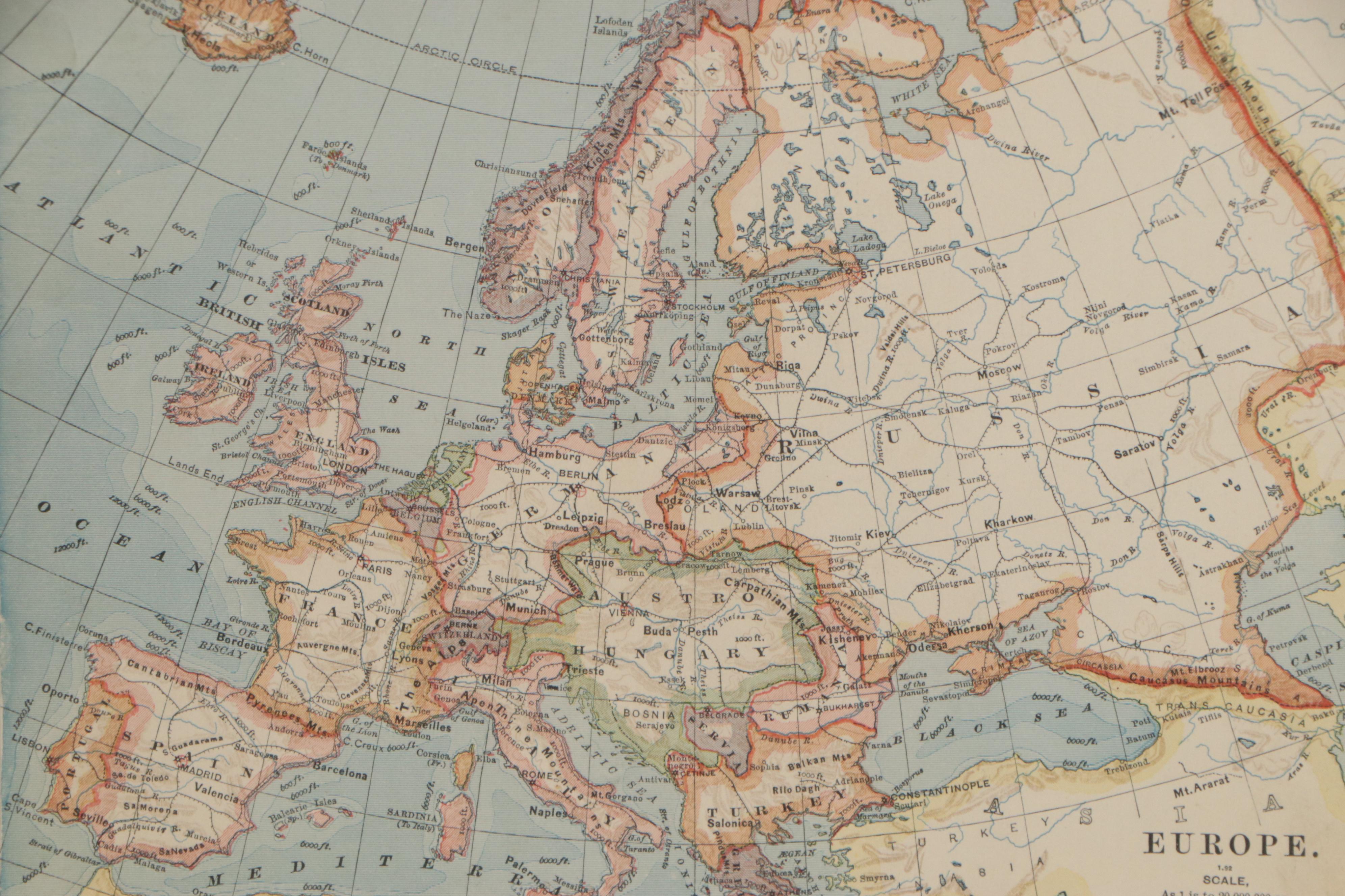 Van Antwerp, Bragg & Co. Wax Engraving Map of Europe, 1883 | EBTH