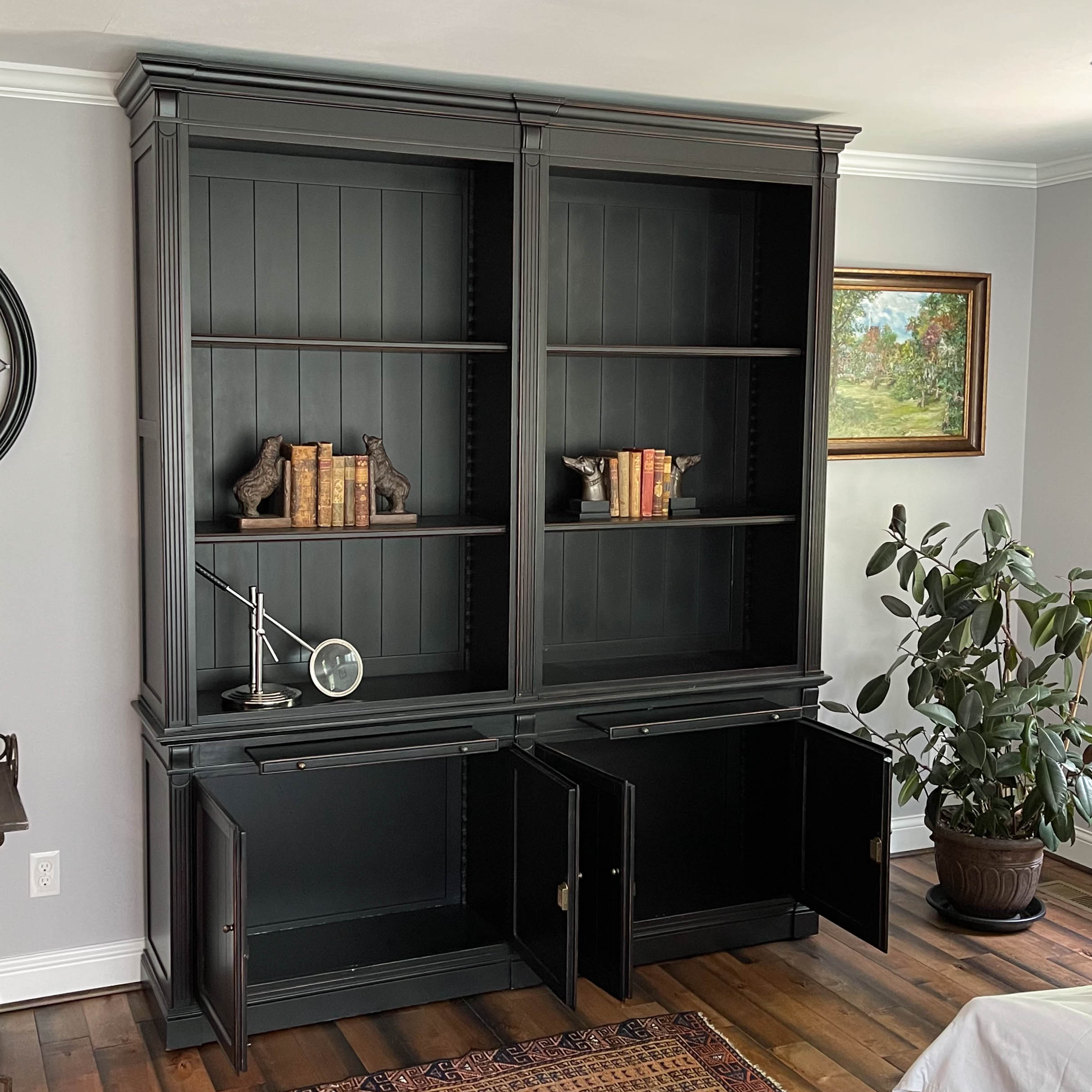 Arhaus "Athens" Beadboard Double Bookcase in Tuxedo Black | EBTH
