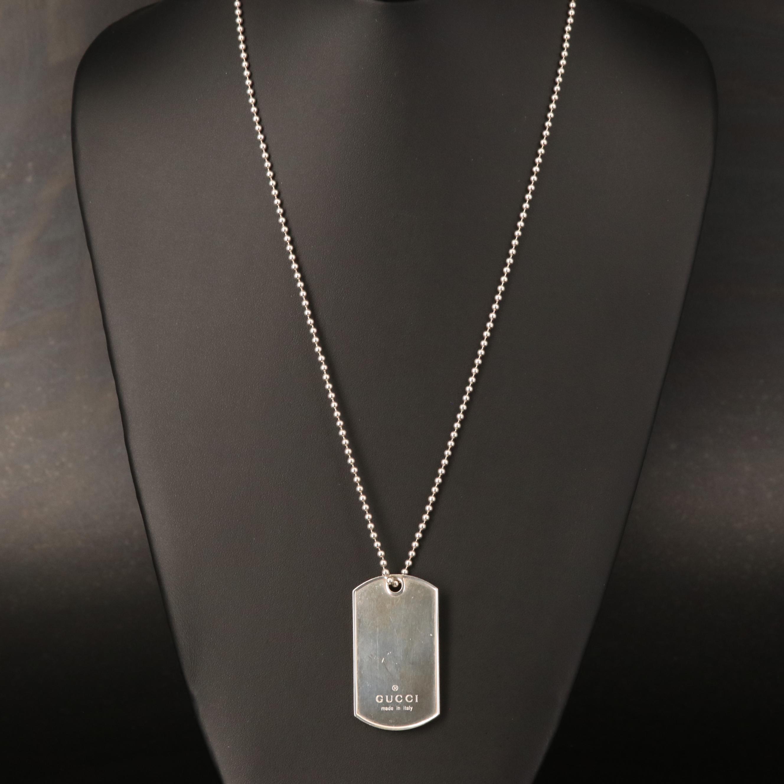 Gucci Sterling Dog Tag Necklace | EBTH