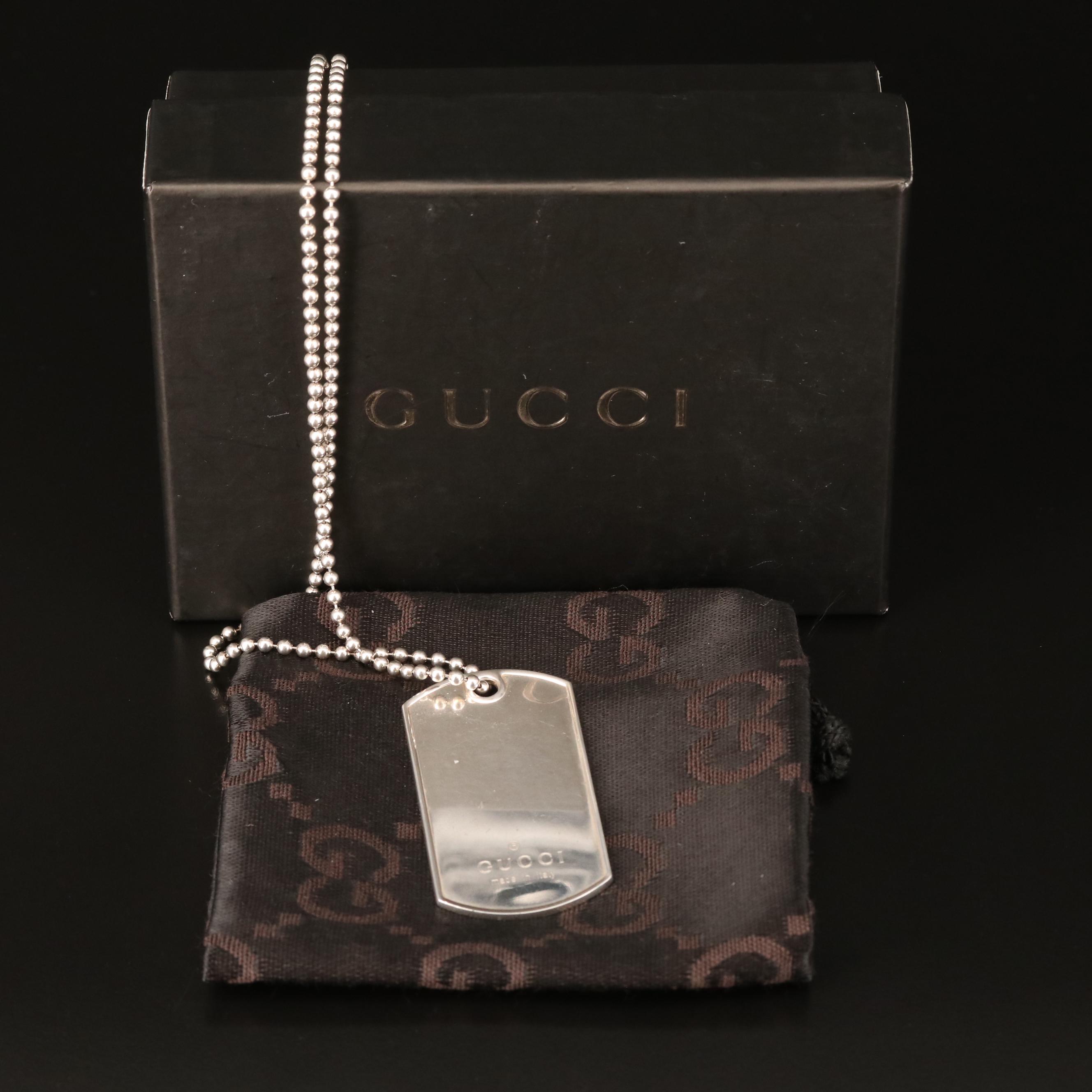 Gucci Sterling Dog Tag Necklace | EBTH