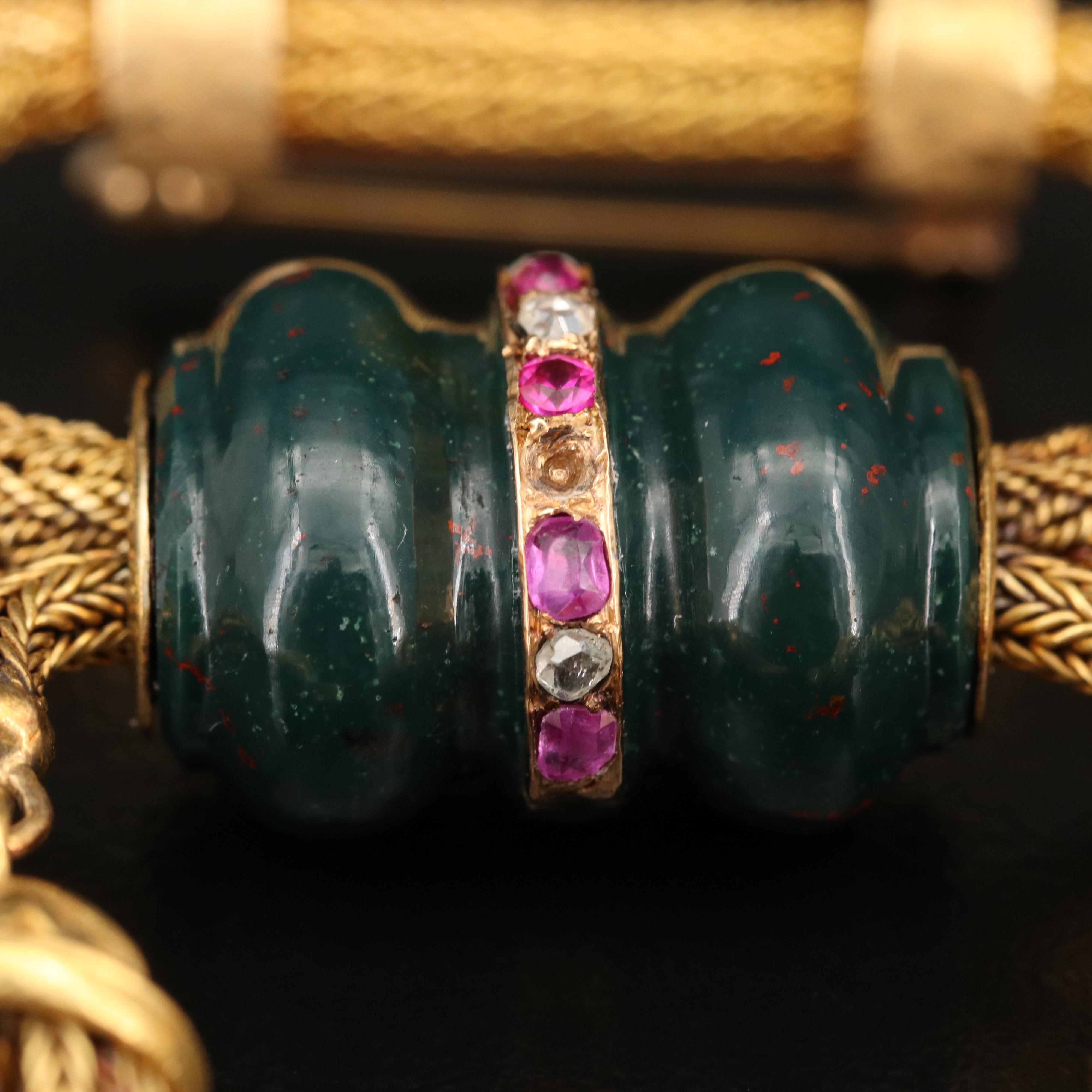 Vintage 14K Bloodstone, Ruby and Diamond Tasseled Brooch | EBTH