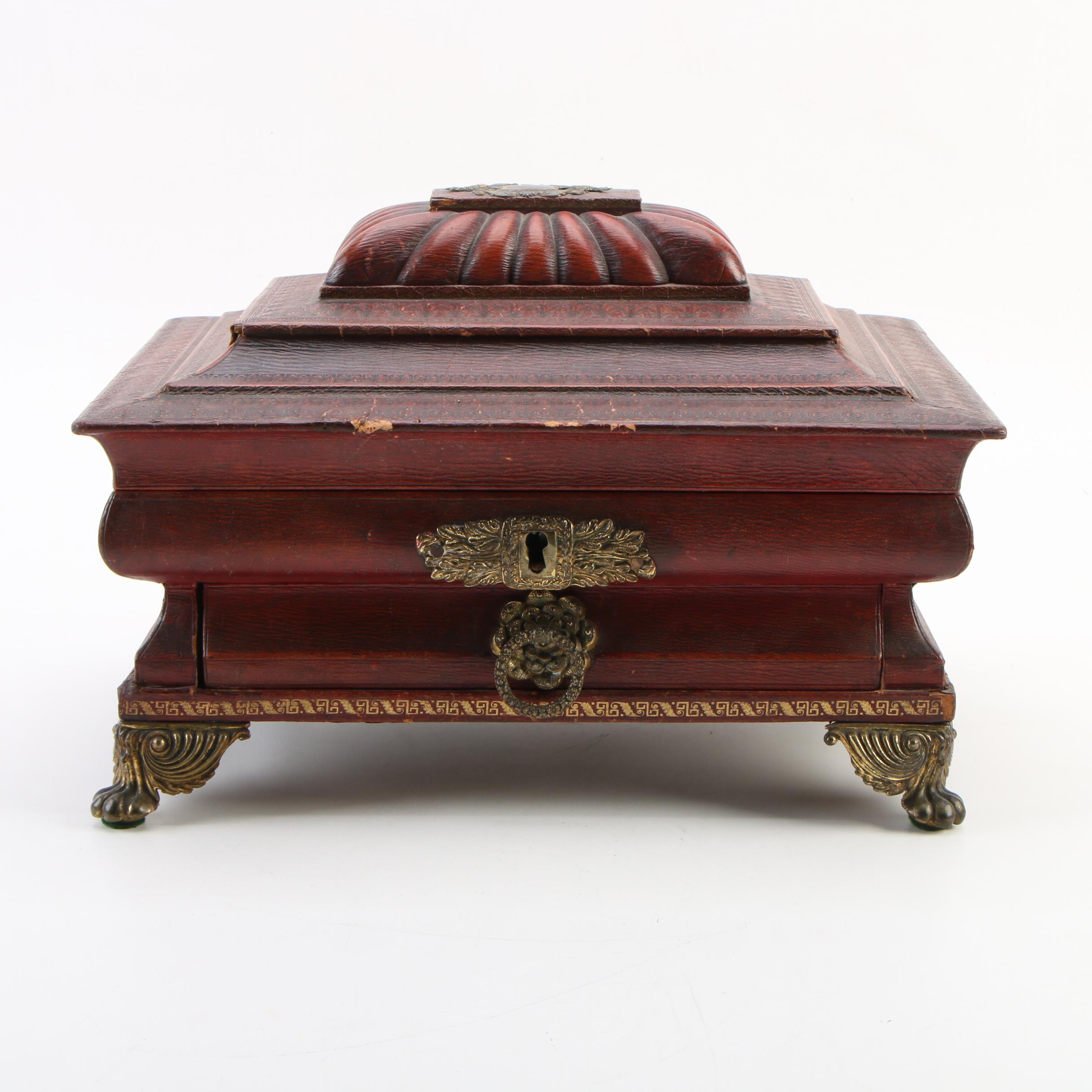 Regency Gilt Brass Mounted Red Morocco Leather Jewelry Casket, Circa ...