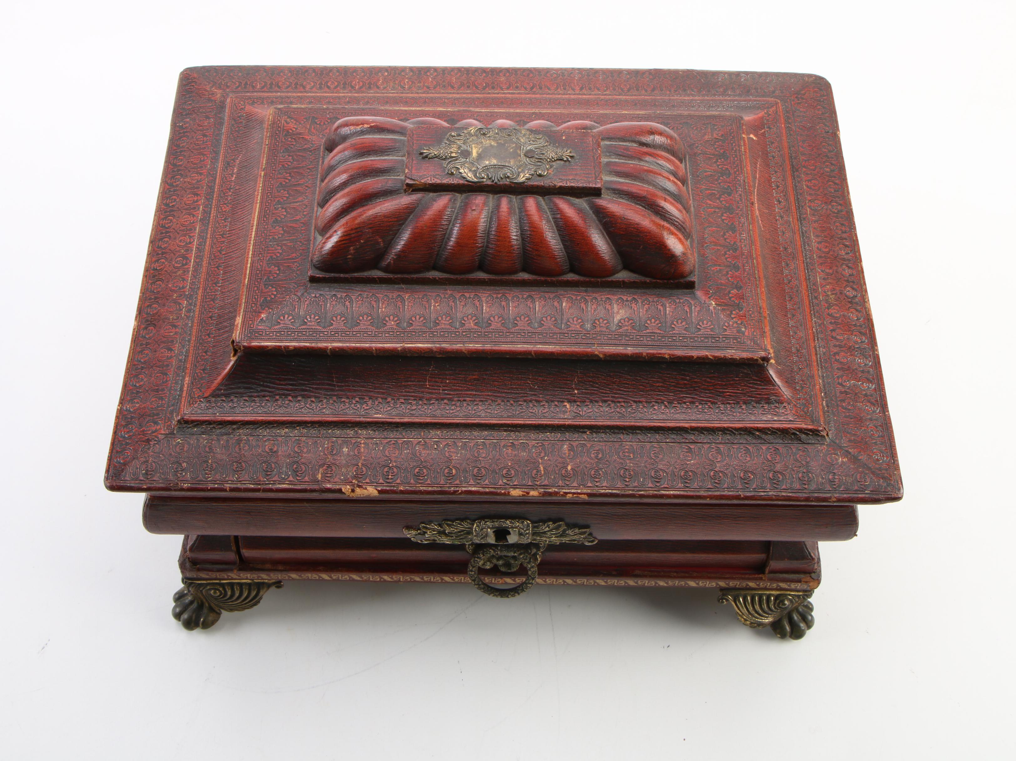 Regency Gilt Brass Mounted Red Morocco Leather Jewelry Casket, Circa ...