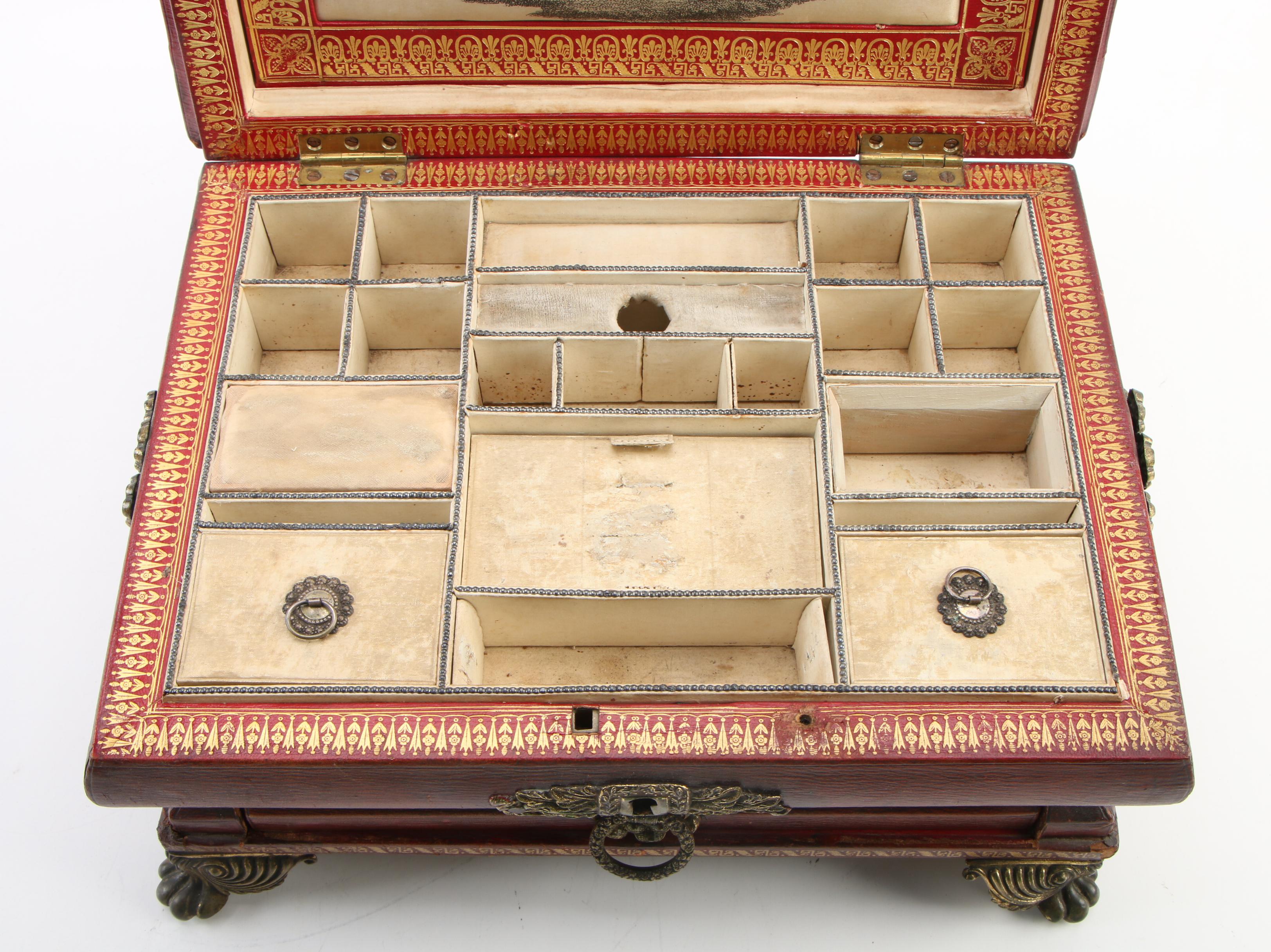 Regency Gilt Brass Mounted Red Morocco Leather Jewelry Casket, Circa ...