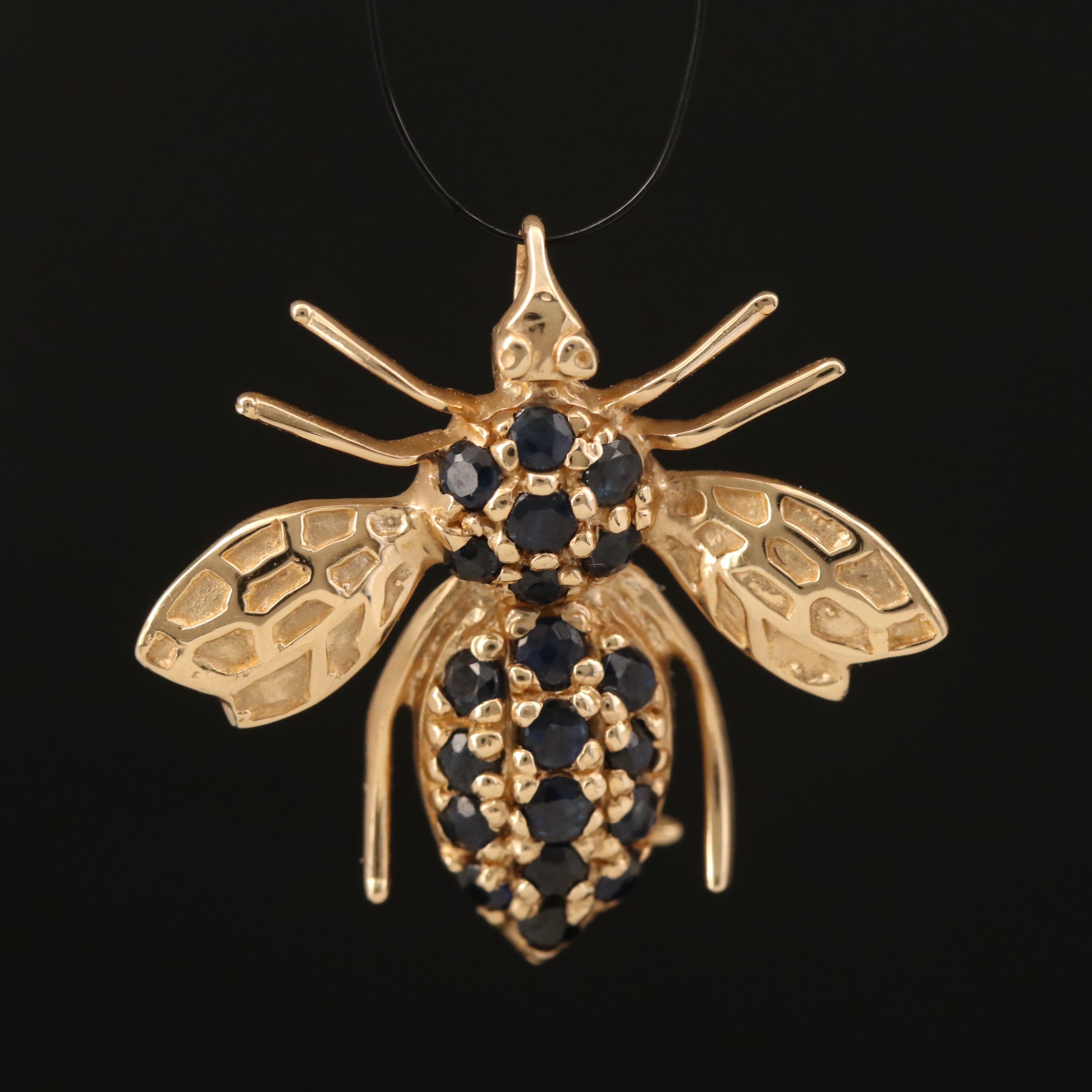 Vintage John C Rinker 14K Sapphire Fly Converter Brooch | EBTH