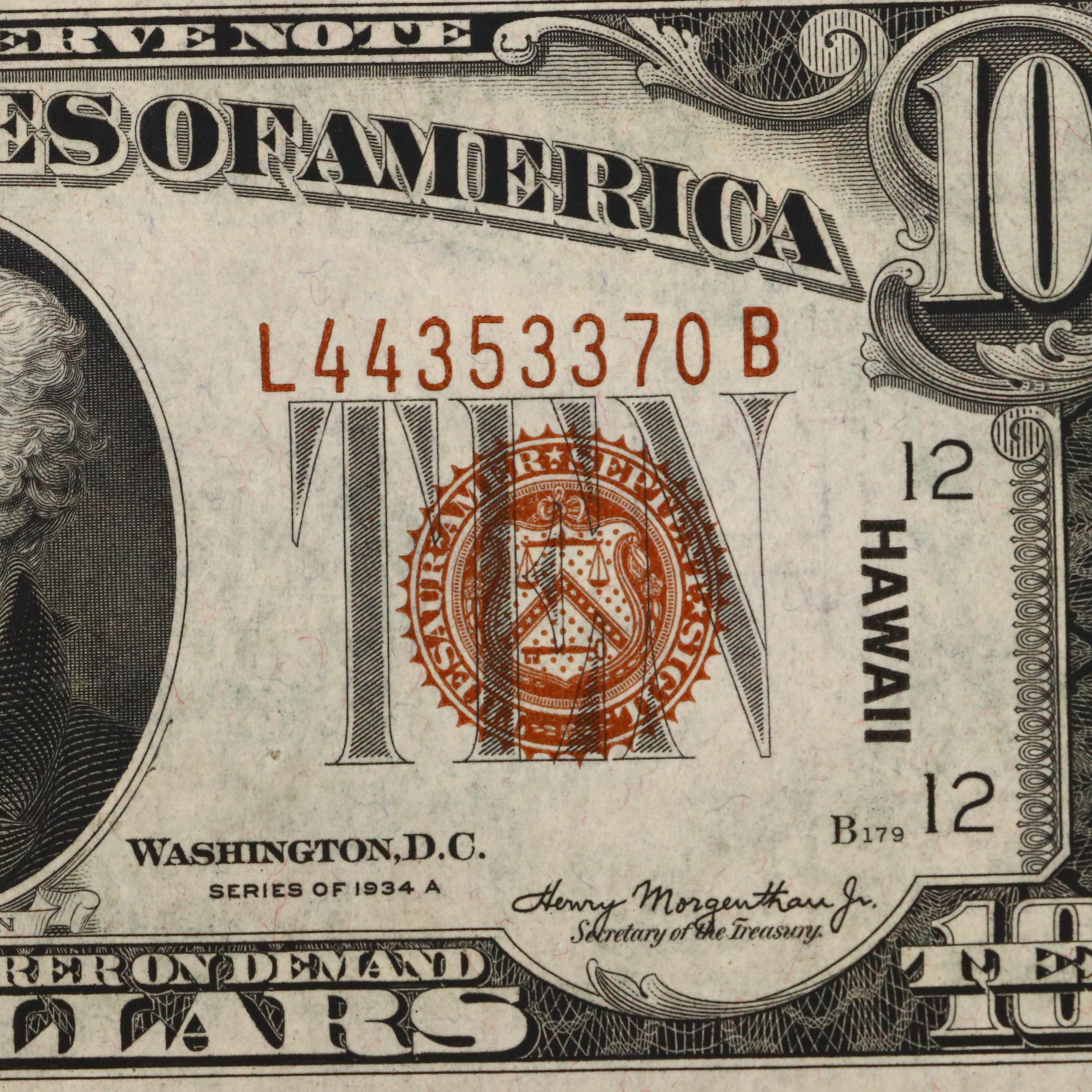 Series of 1934A Hawaii Overprint $10 Federal Reserve Note | EBTH