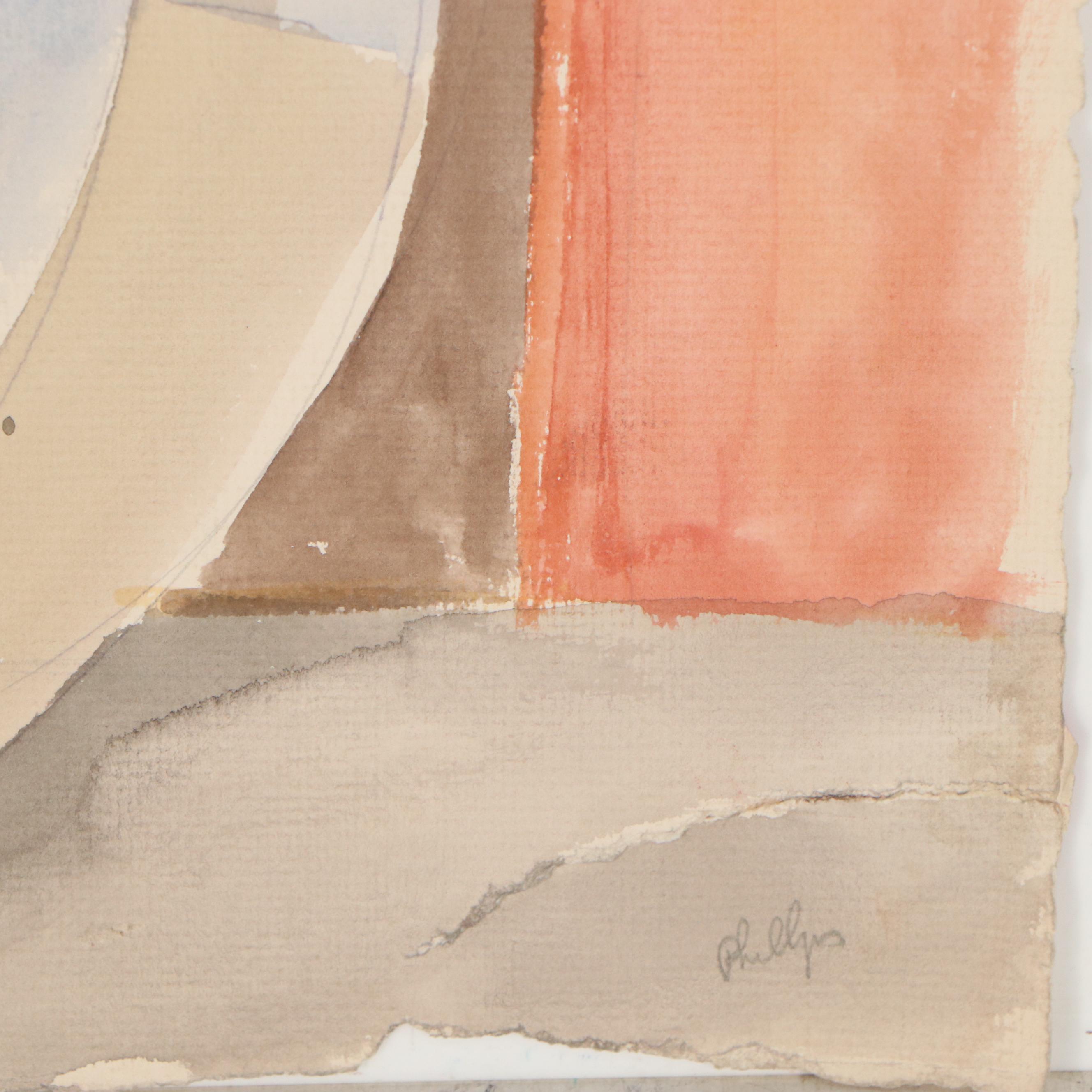 Esther Phillips Modernist Watercolor Painting of Two Women, Mid 20th ...